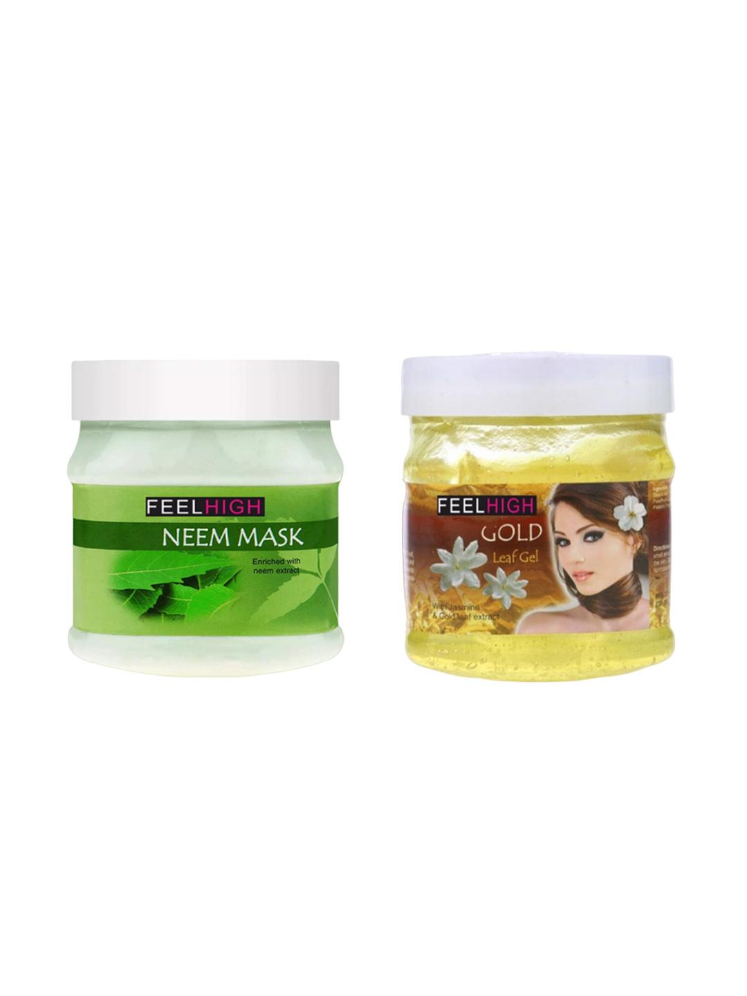 Buy FEELHIGH Combo Of Neem Face Mask & Gold Leaf Face Gel 500ml Each ...