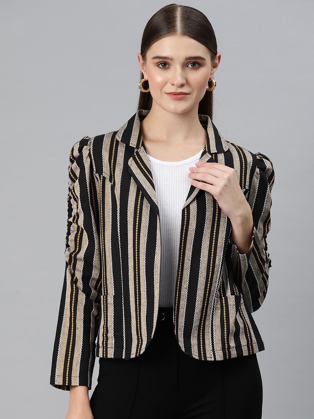 Buy Cottinfab Striped Open Front Jacket With Embroidered Detail ...