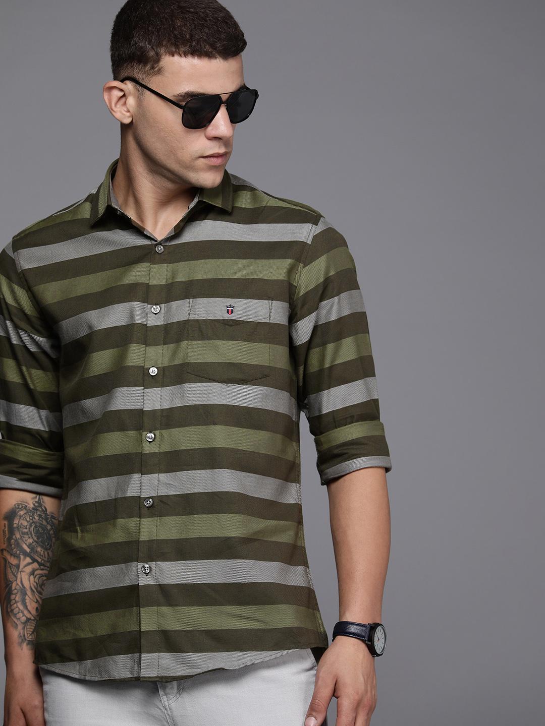 Buy Louis Philippe Sport Slim Fit Horizontal Stripes Pure Cotton Casual ...