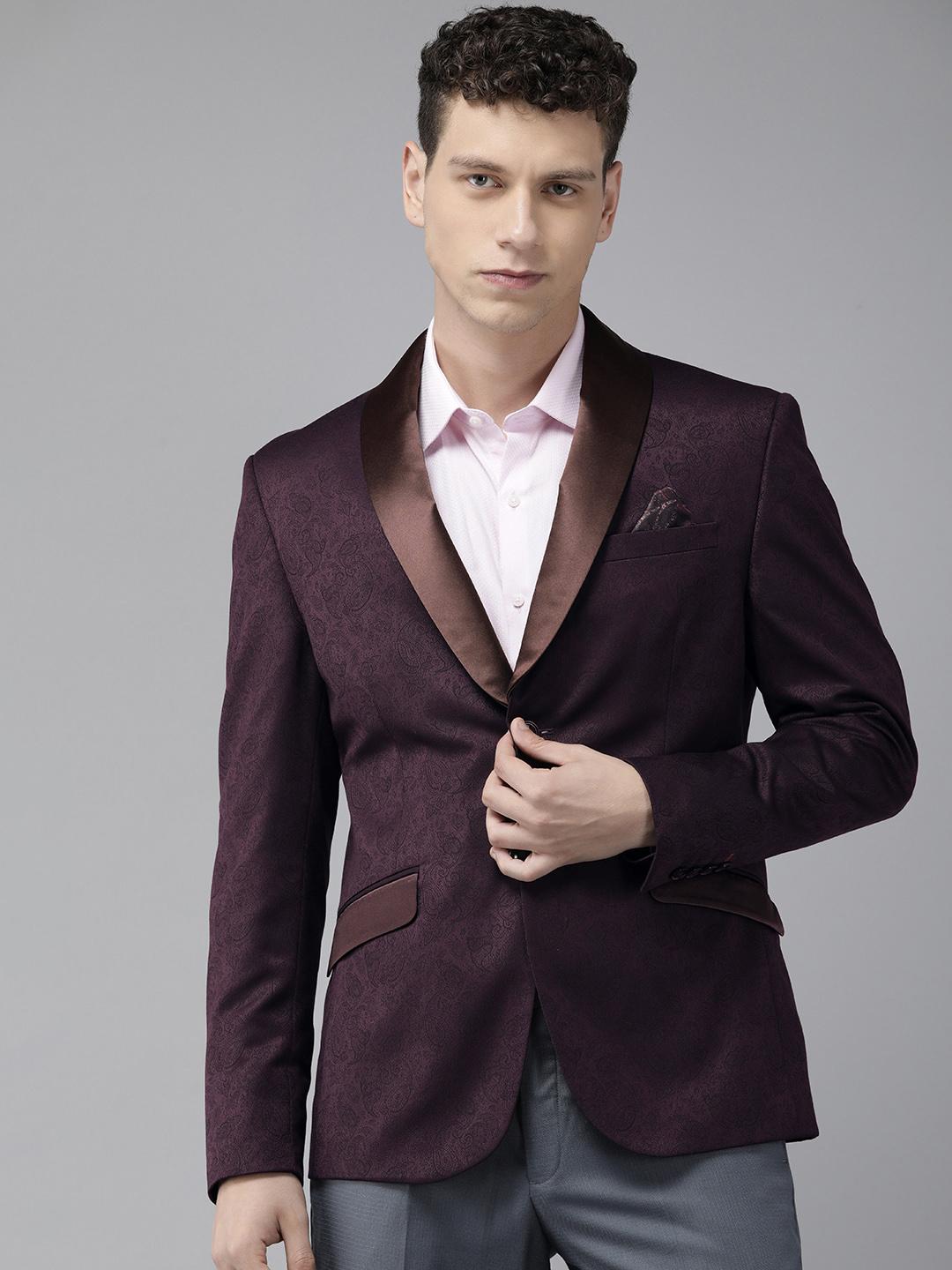 Buy Van Heusen Self Design Textured Skinny Fit Single Breasted Formal ...