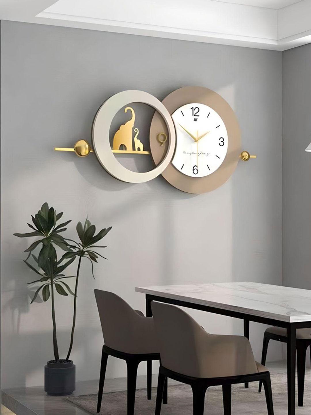 Buy The Art House White & Beige Geometric Contemporary Wall Clock ...