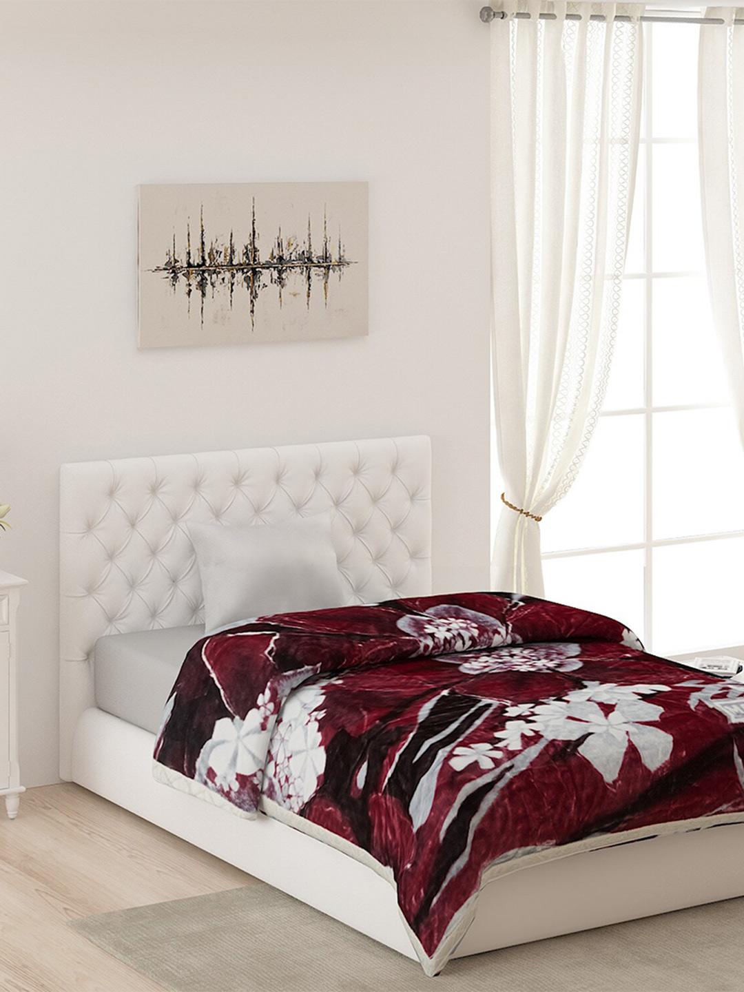 Buy Monte Carlo Maroon Floral Heavy Winter Single Bed Blanket ...