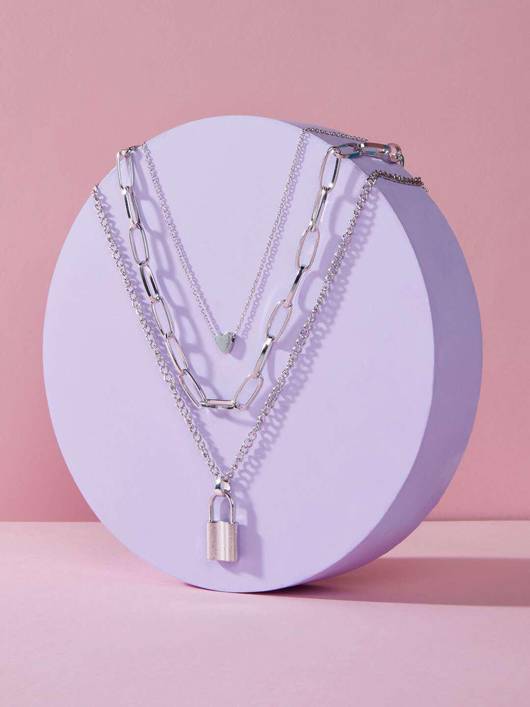 Buy FIMBUL Silver Plated Sterling Silver Triple Layered Lock & Heart ...