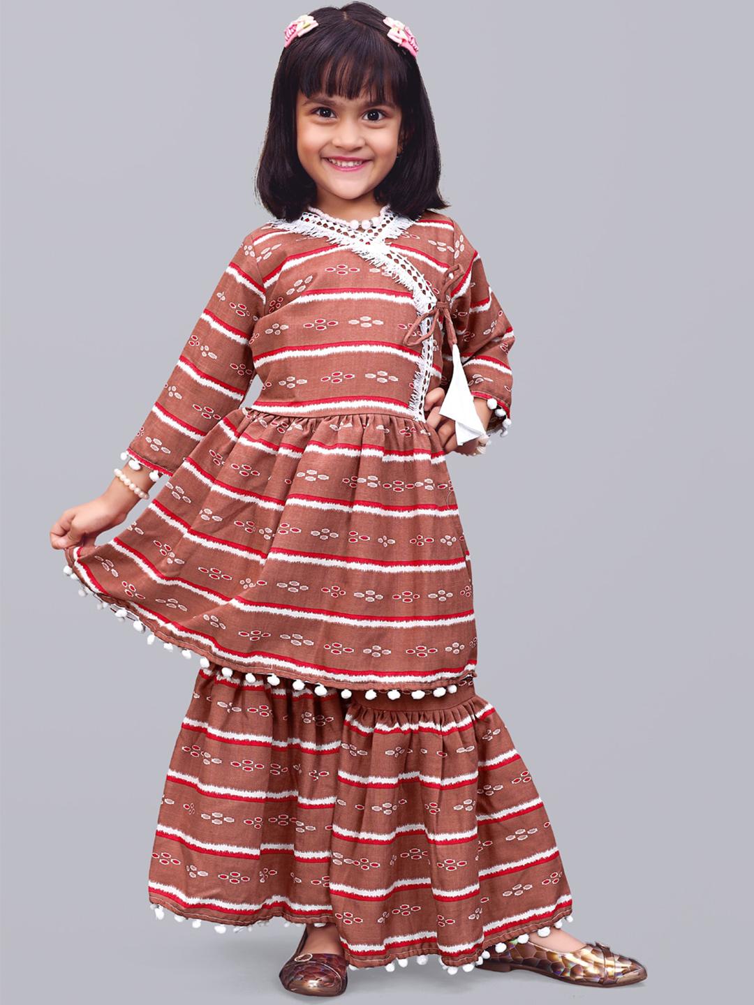 Buy BAESD Girls Geometric Printed Angrakha Anarkali Kurta With Sharara ...