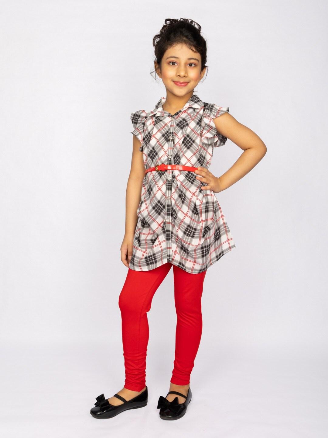 Buy Peppermint Girls Checked Print Shirt Collar Short Sleeve Clothing ...