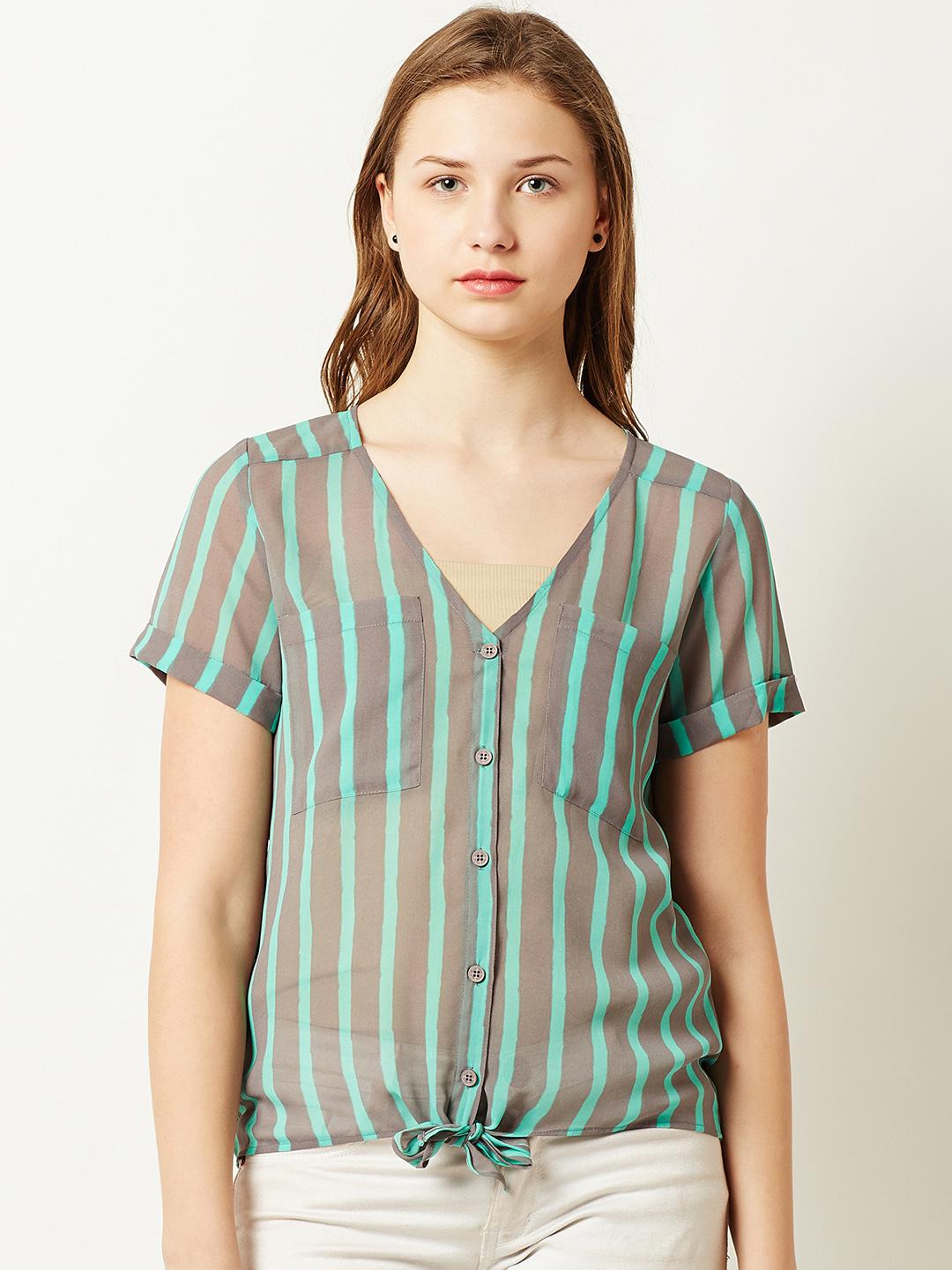 Buy Miss Chase Women Grey Striped Top - Tops for Women 2456760 | Myntra