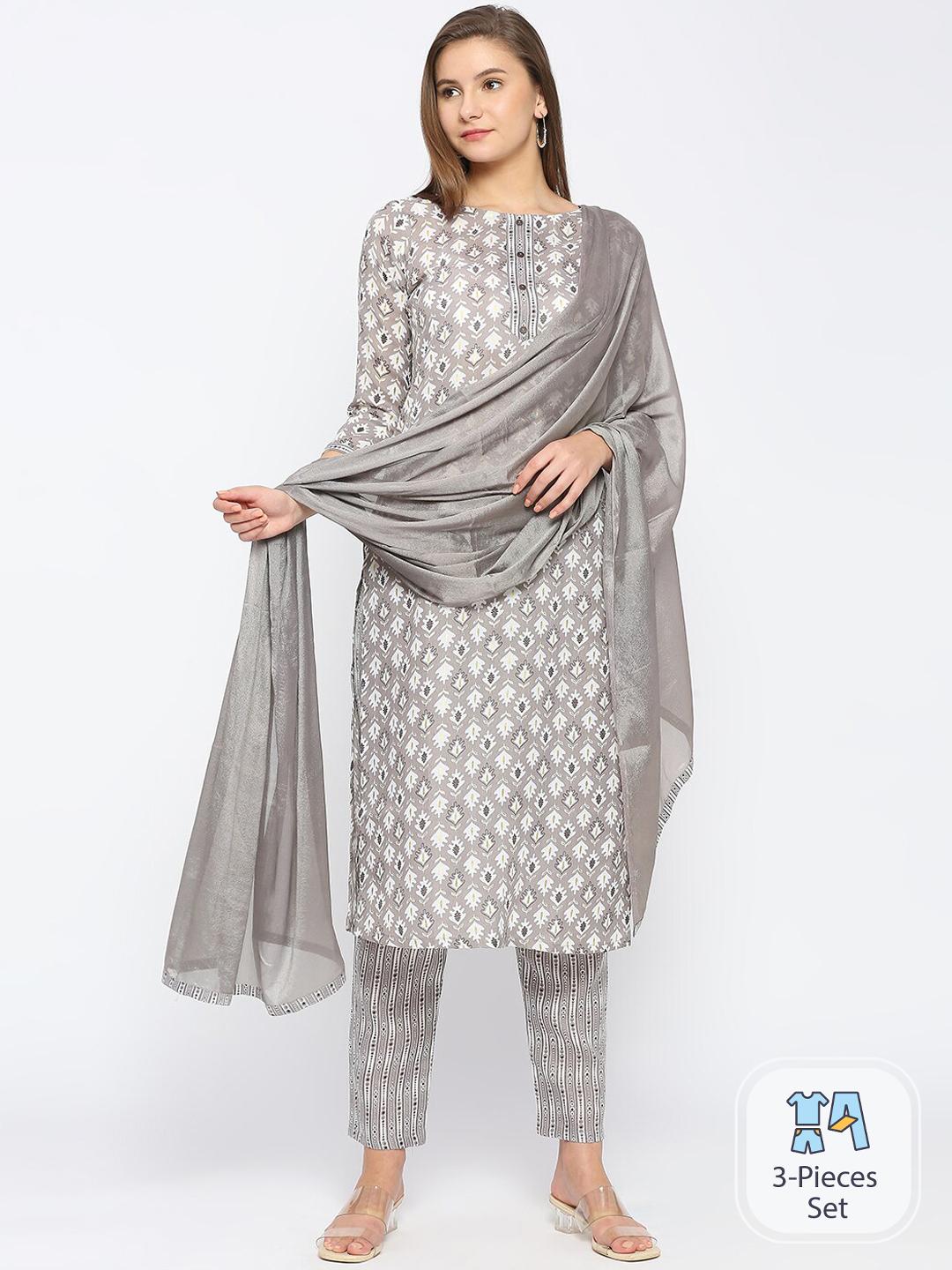 Buy Anuthi Ethnic Motifs Printed Kurta With Trousers & With Dupatta ...