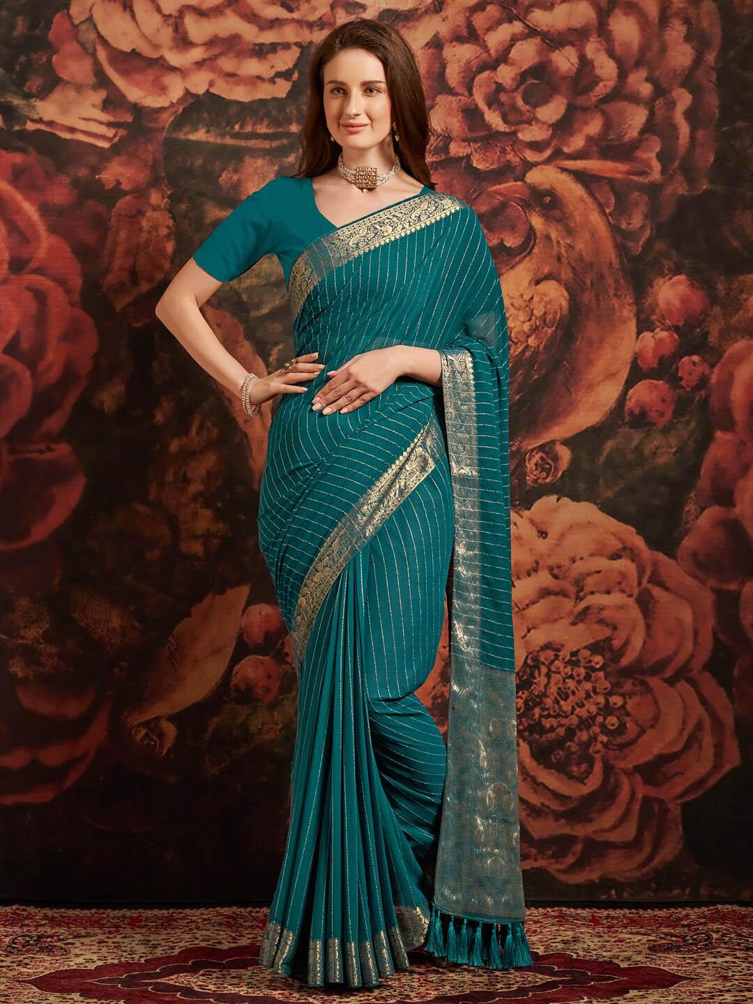 Buy Anouk Ethnic Motifs Zari Pure Georgette Banarasi Saree - Sarees for ...