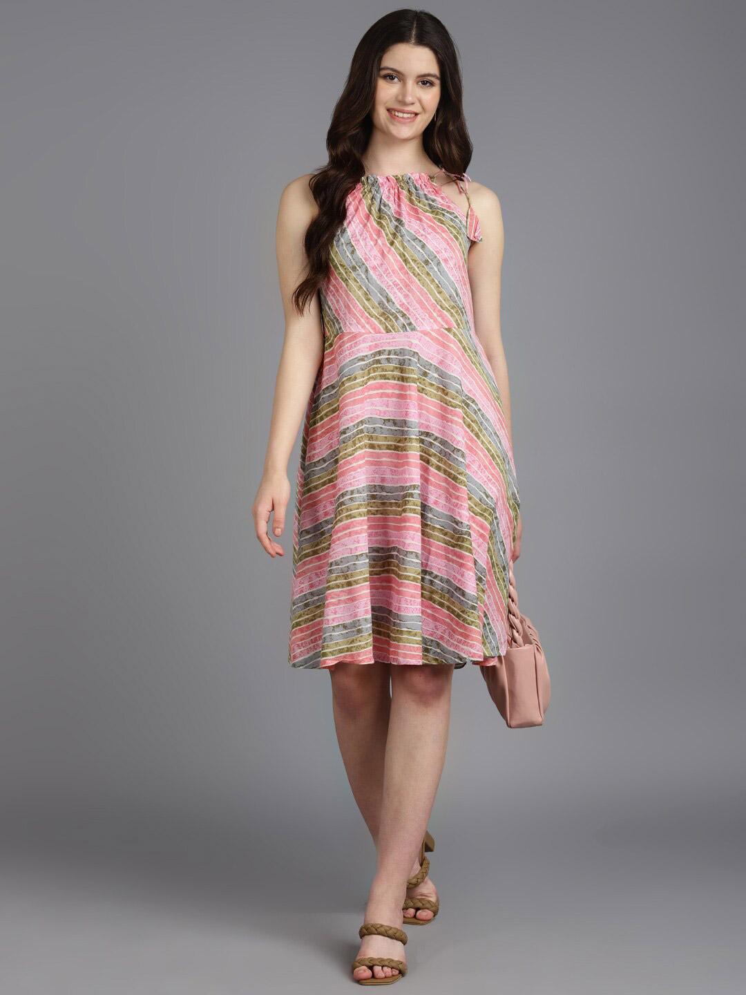 Buy ZARI Striped Halter Neck Cotton A Line Dress - Dresses for Women ...