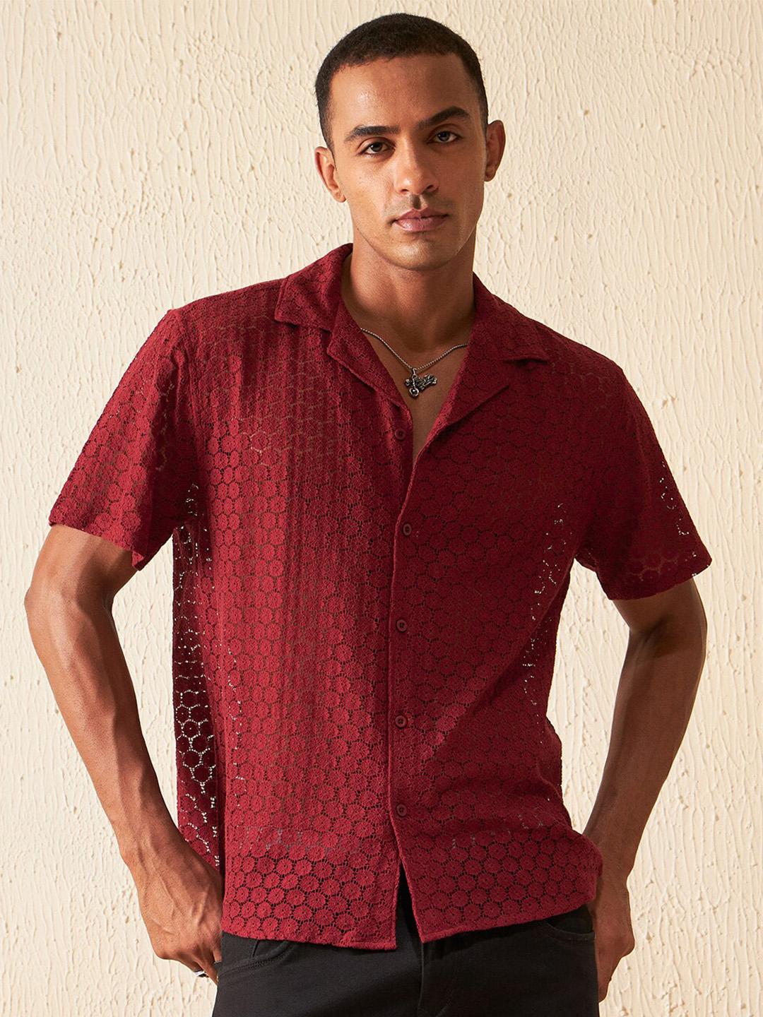 Buy DENNISON Self Design Smart Semi Sheer Cotton Casual Shirt - Shirts ...