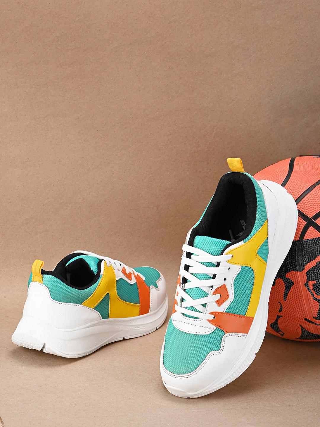 Buy Kook N Keech Men Green & Yellow Colourblocked Sneakers - Casual ...