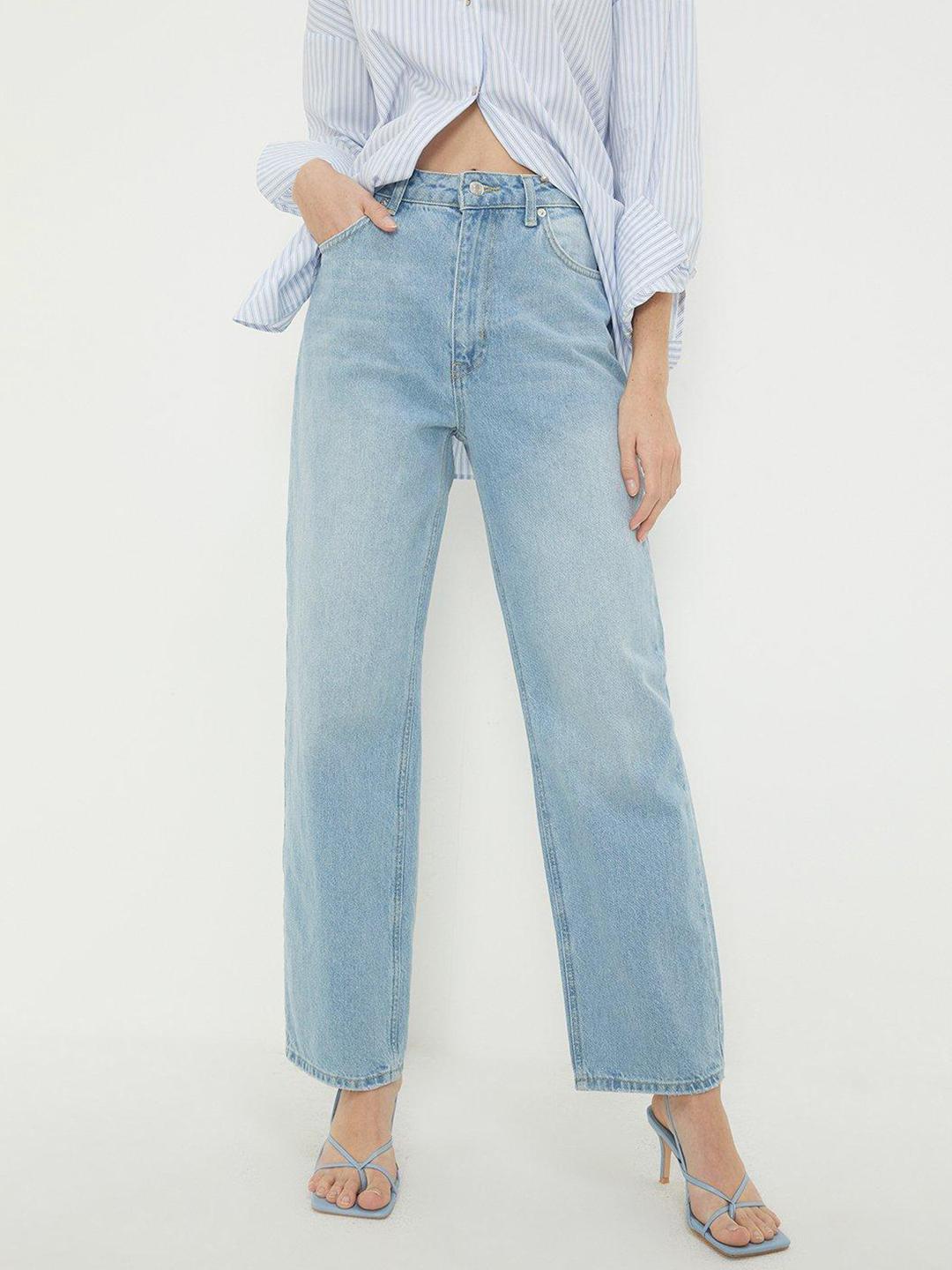 Buy DOROTHY PERKINS Women Straight Fit Pure Cotton Light Fade Jeans ...