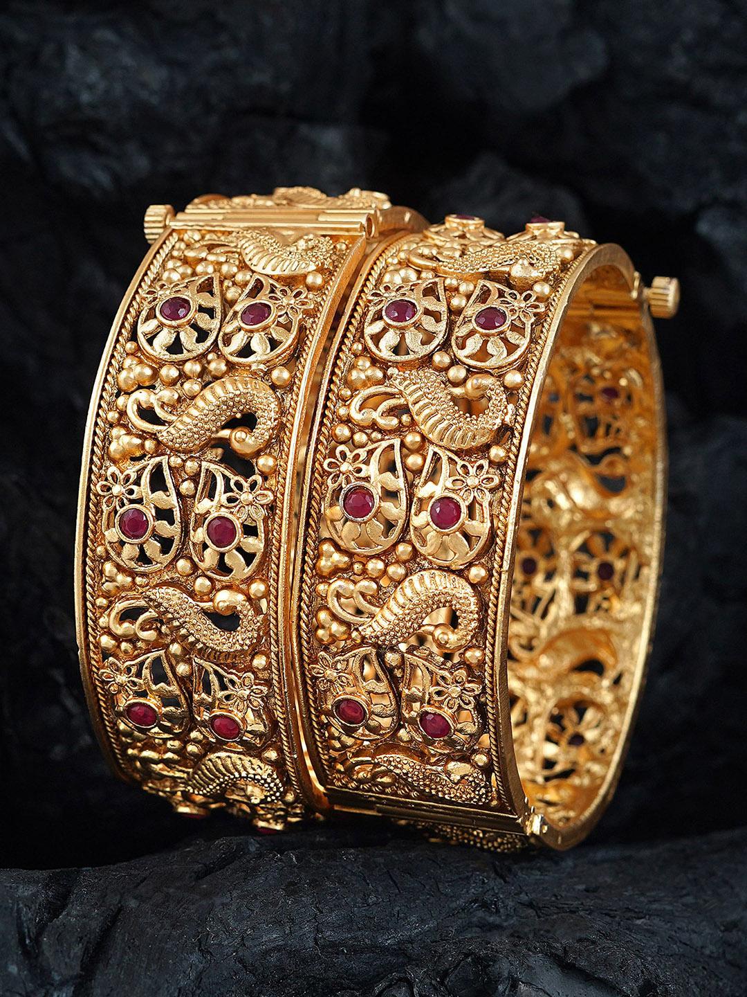 Buy MANSIYAORANGE Gold Plated Kundan Studded Kada Bangles - Bangle for ...