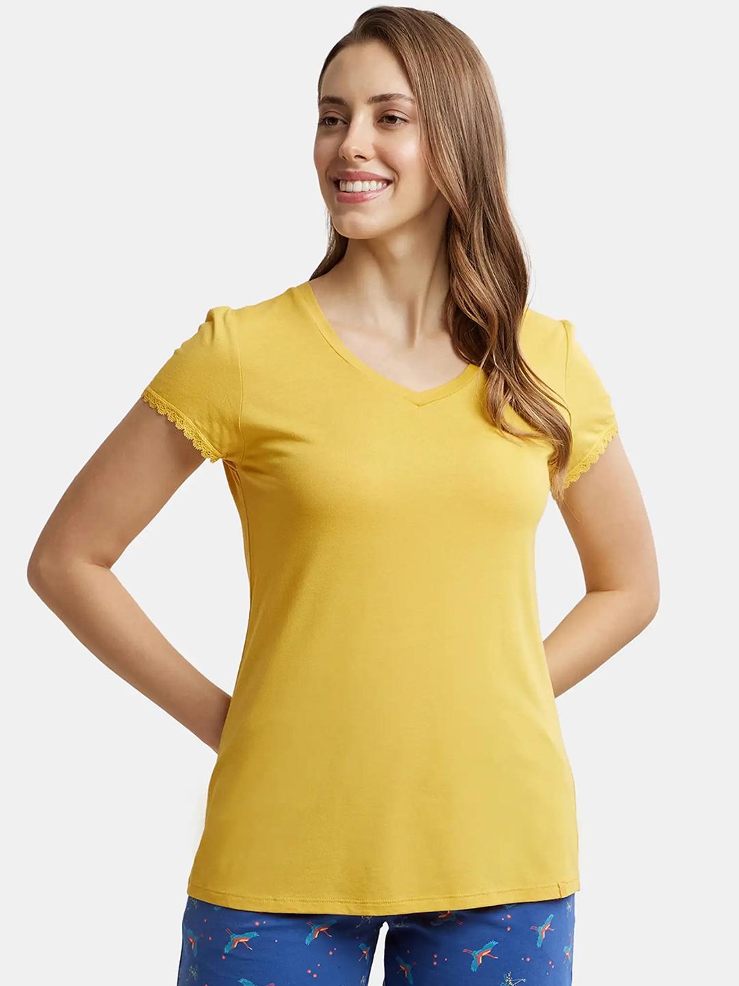Buy Jockey Micro Modal Cotton Relaxed Fit Solid V Neck Half Sleeve ...