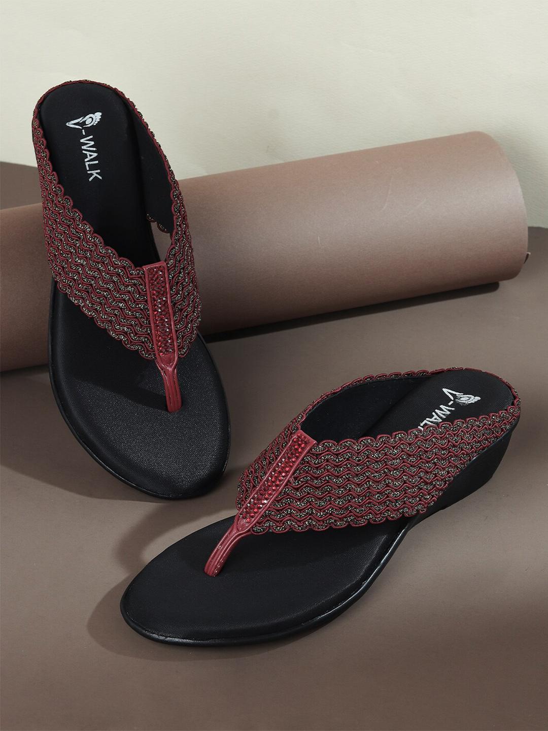 Buy V WALK Maroon Ethnic Wedge Sandals - Heels for Women 24682850 | Myntra