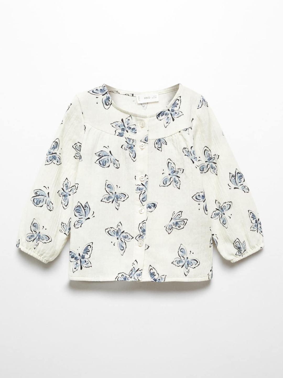 Buy Mango Kids Girls Butterfly Print Puff Sleeve Cotton Top - Tops for ...