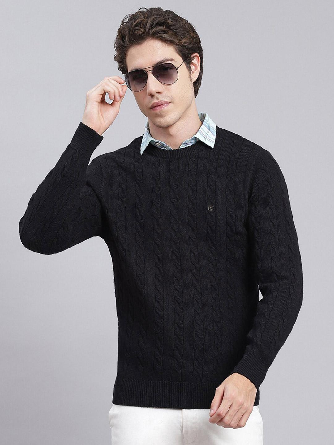 Buy Monte Carlo Cable Knit Self Design Ribbed Pullover - Sweaters for ...