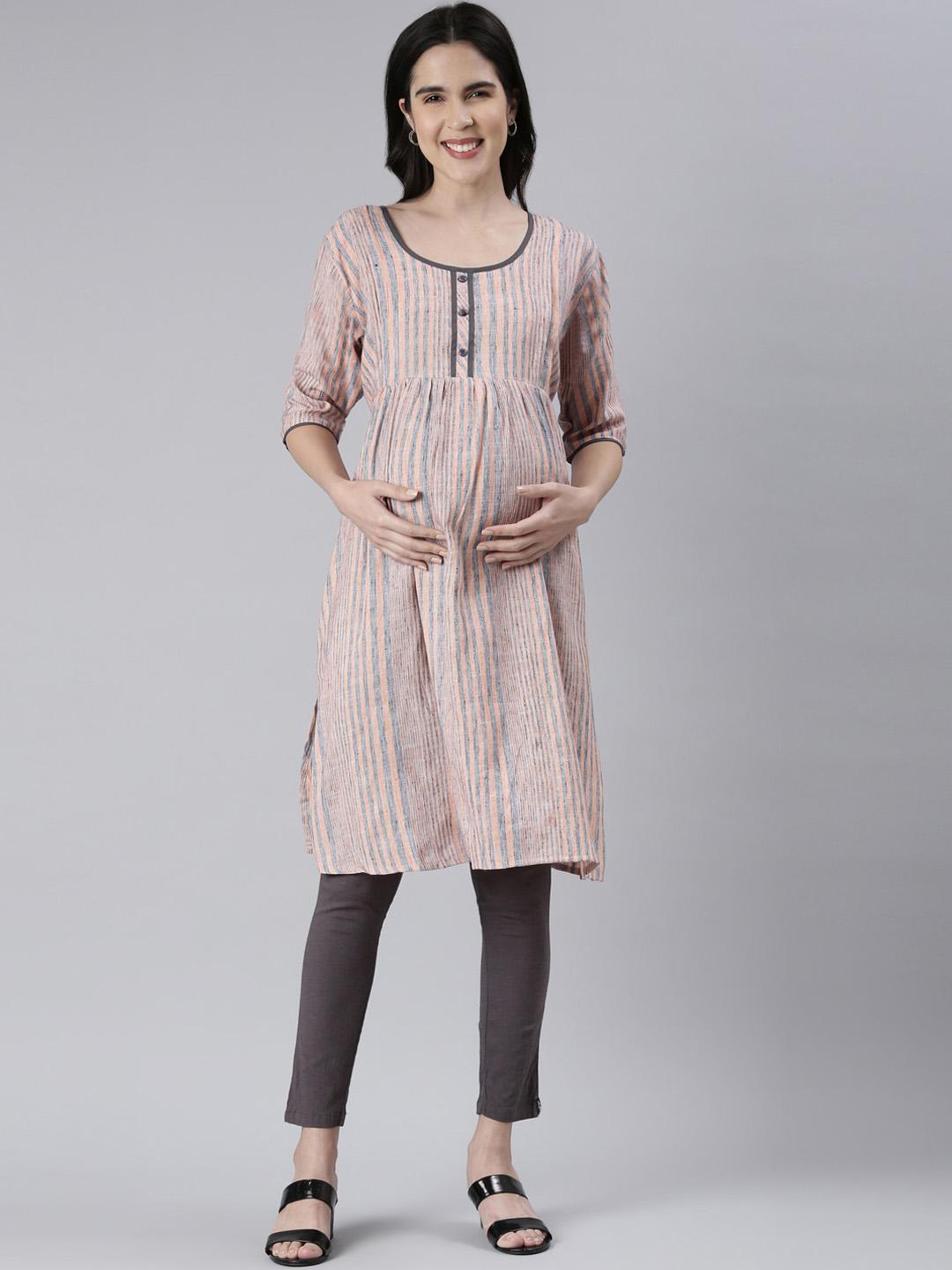 Buy GOLDSTROMS Striped Round Neck A Line Maternity Kurta - Kurtas for ...