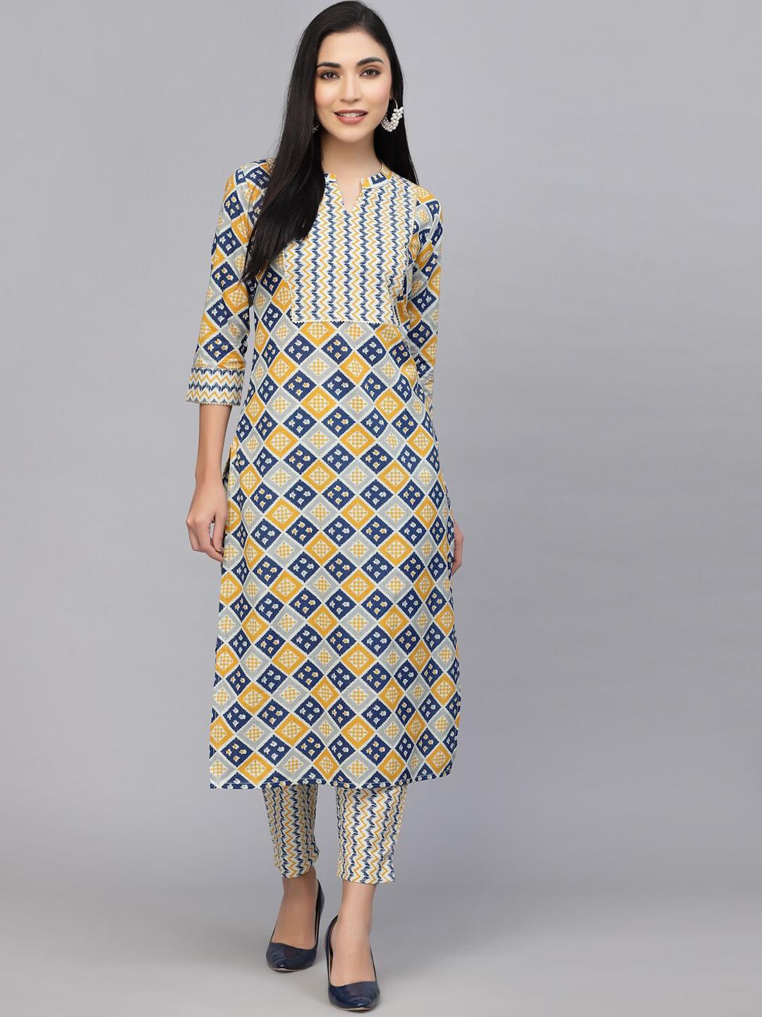 Buy LARGISH Geometric Printed Pure Cotton Kurta With Trousers - Kurta ...