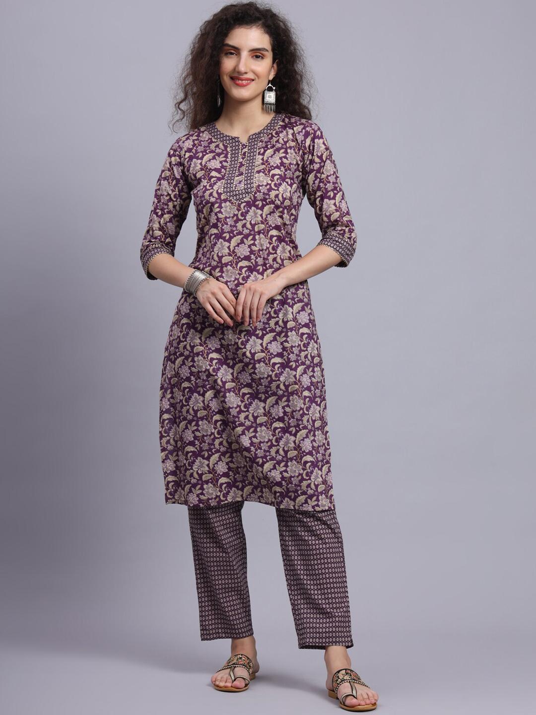 Buy LARGISH Floral Printed Round Neck Gotta Patti Pure Cotton Kurta Set ...