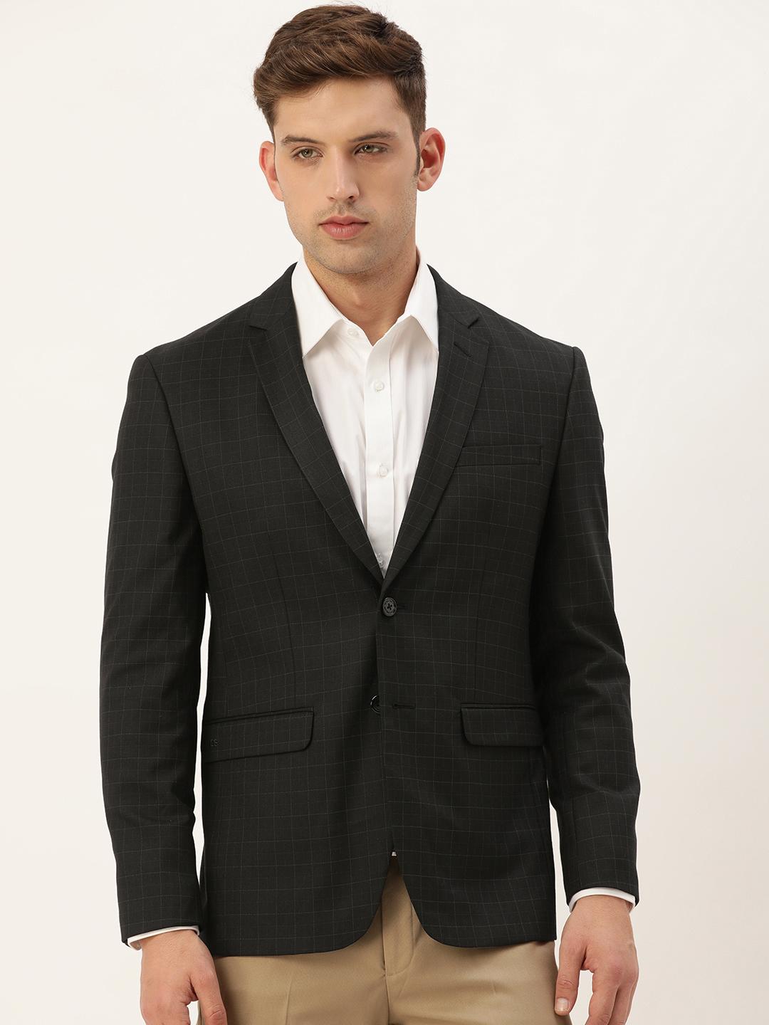 Buy Peter England Elite Men Checked Neo Slim Fit Single Breasted Formal ...
