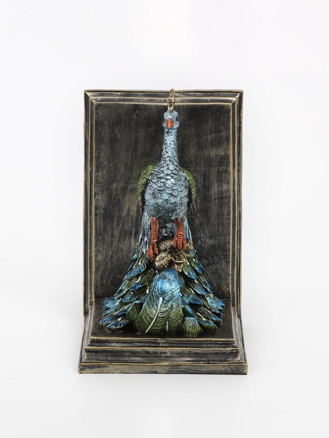Buy Home Centre Mayur Blue & Green Polyresin Peacock Book End ...