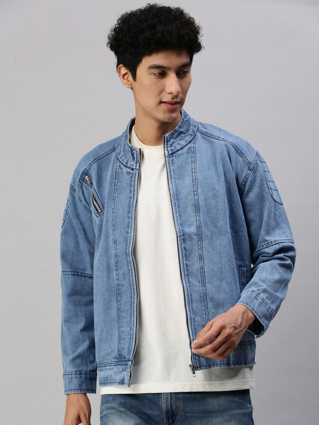 Buy VOXATI Washed Mandarin Collar Denim Jacket - Jackets for Men ...