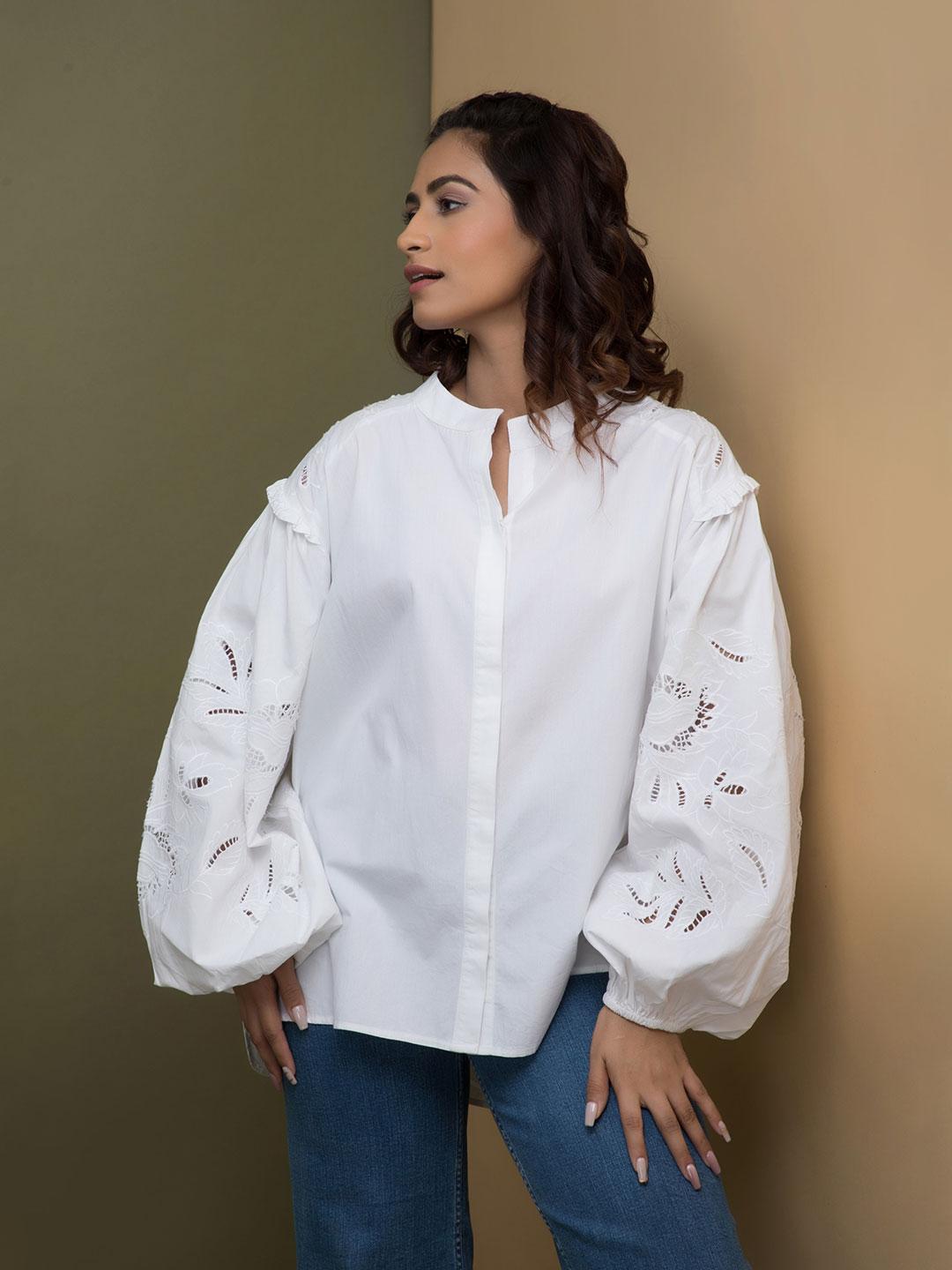 Buy Rhe Ana Women White Opaque Casual Oversized Shirt - Shirts for ...
