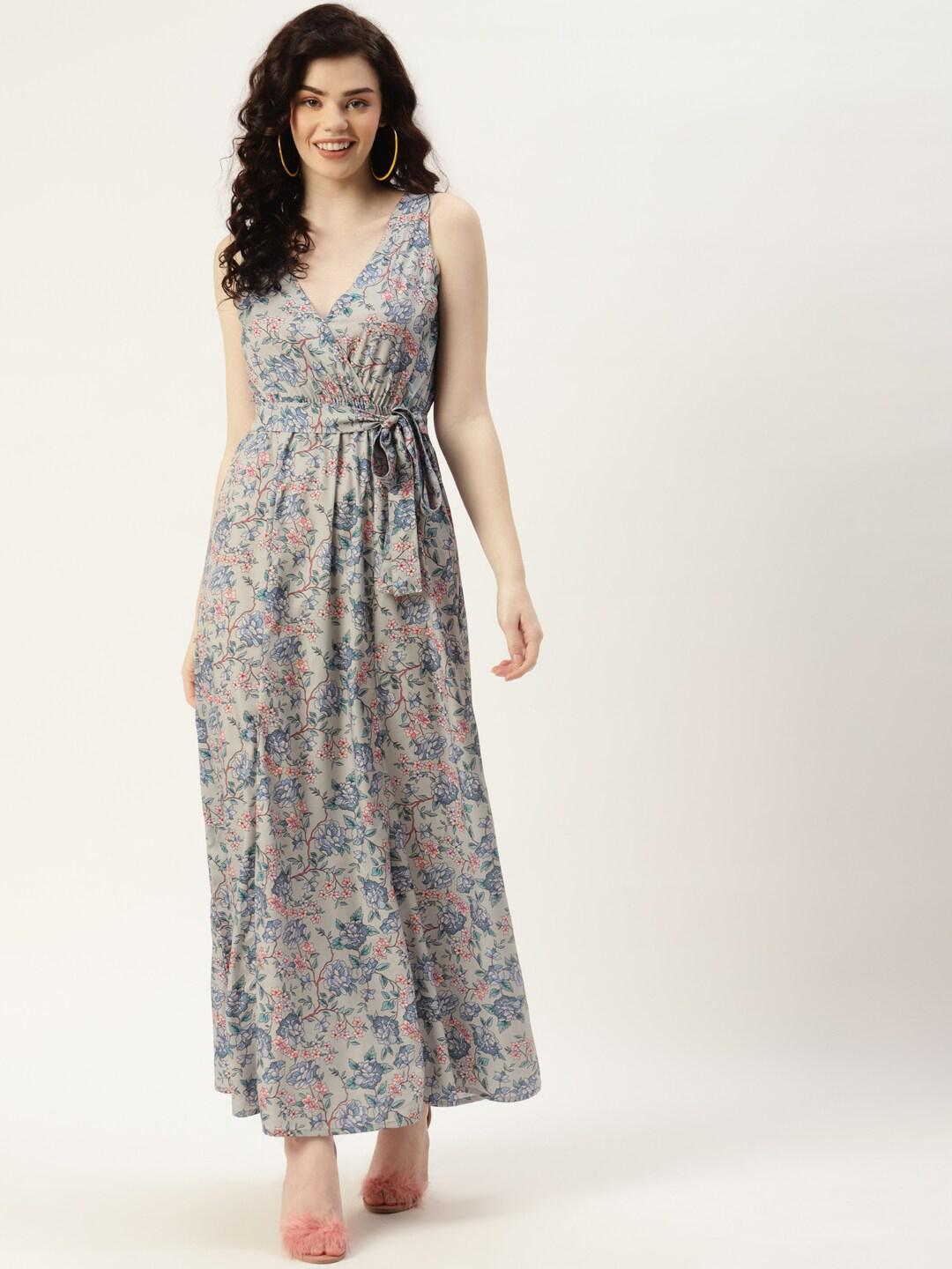 Buy Sleek Italia Floral Printed V Neck Maxi Dress - Dresses for Women ...