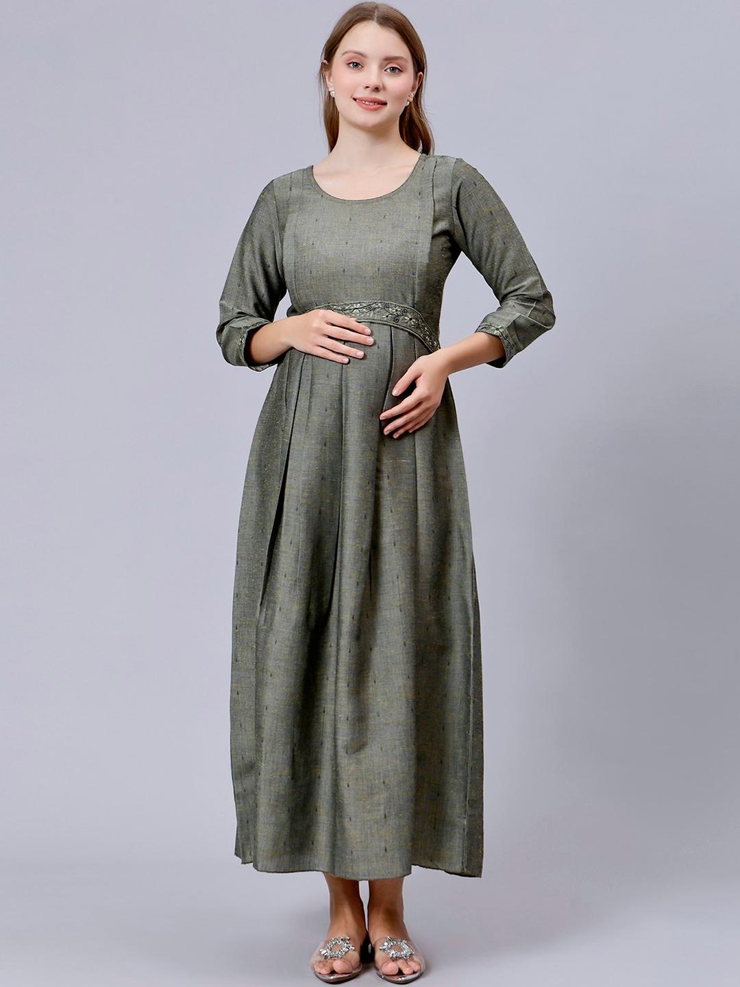 Buy DUMMY SHAPE Embroidered Maternity Pure Cotton A Line Dress ...