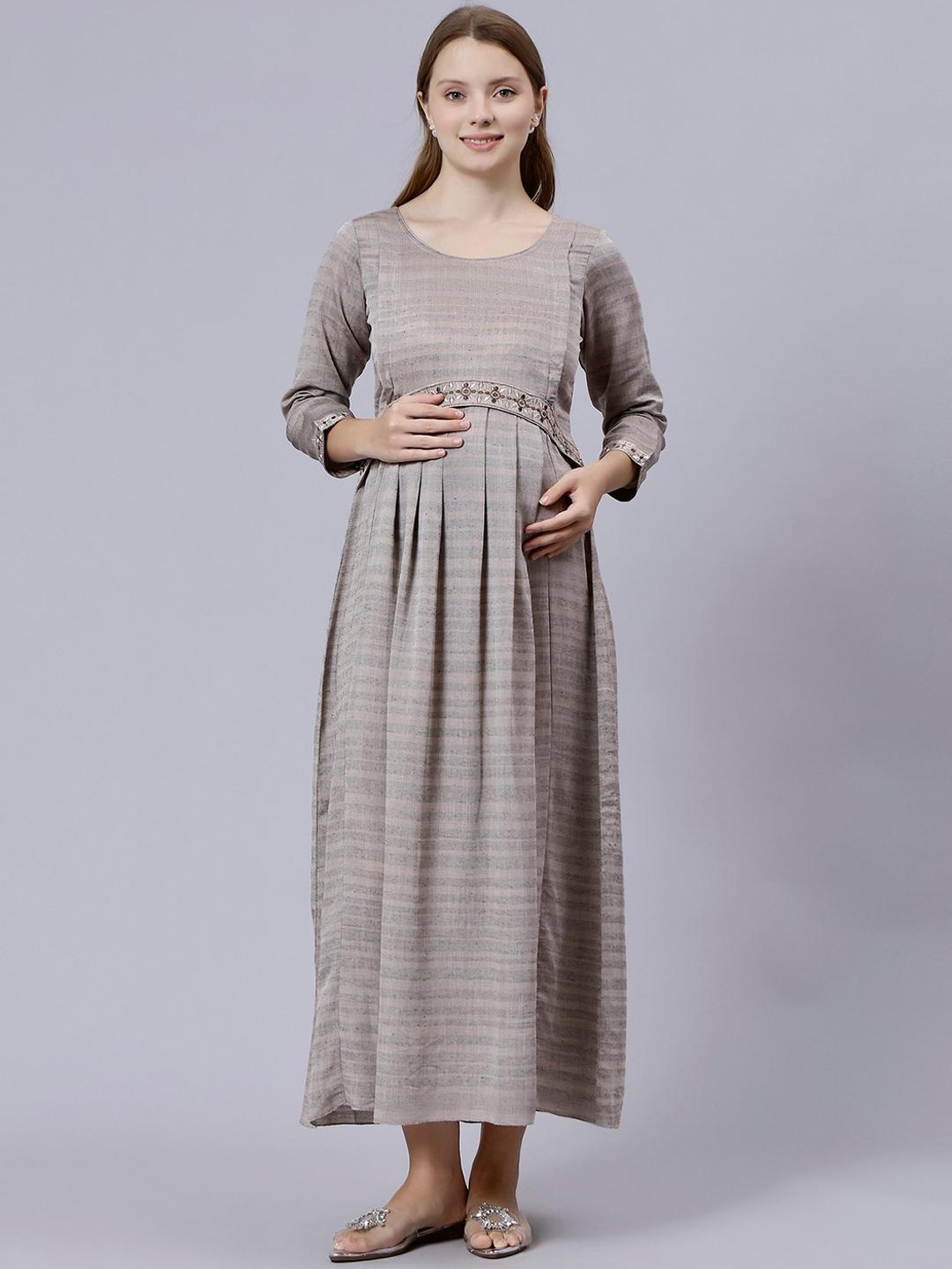 Buy DUMMY SHAPE Embroidered Maternity Pure Cotton A Line Dress ...