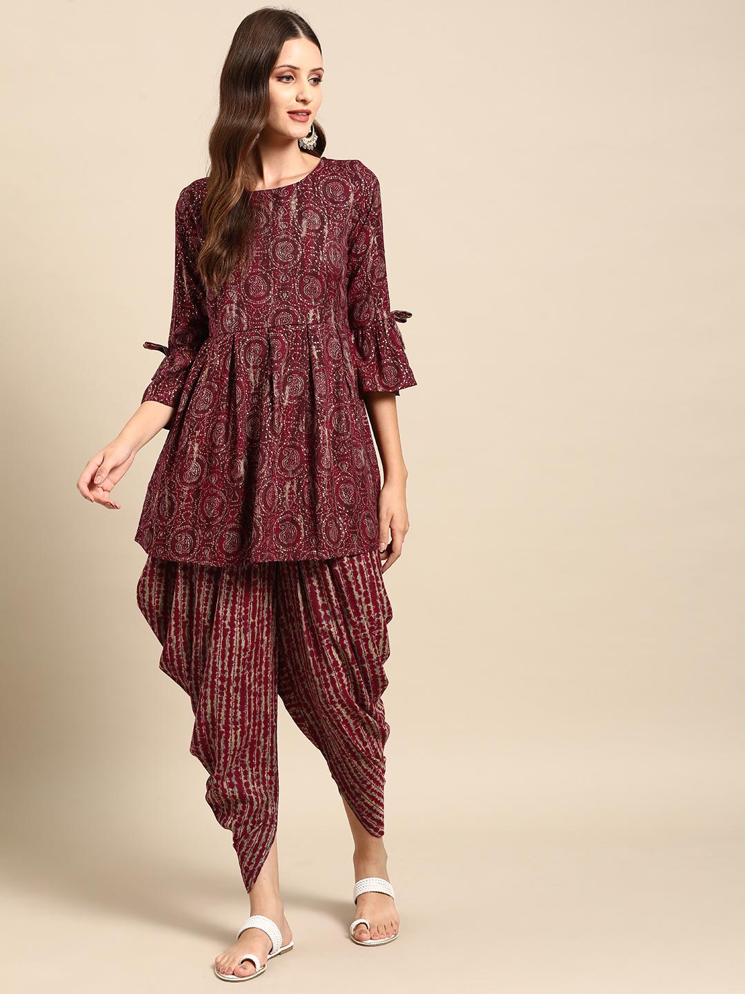 Buy Anouk Women Paisley Printed Pleated Fusion Kurta With Dhoti Pants ...