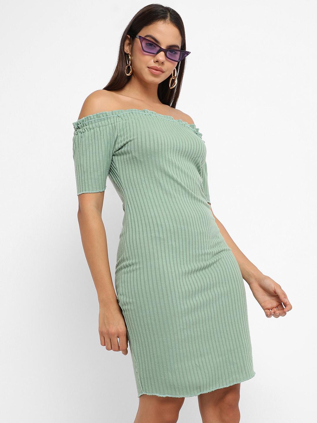Buy Campus Sutra Ribbed Off Shoulder Cotton Sheath Dress - Dresses for ...