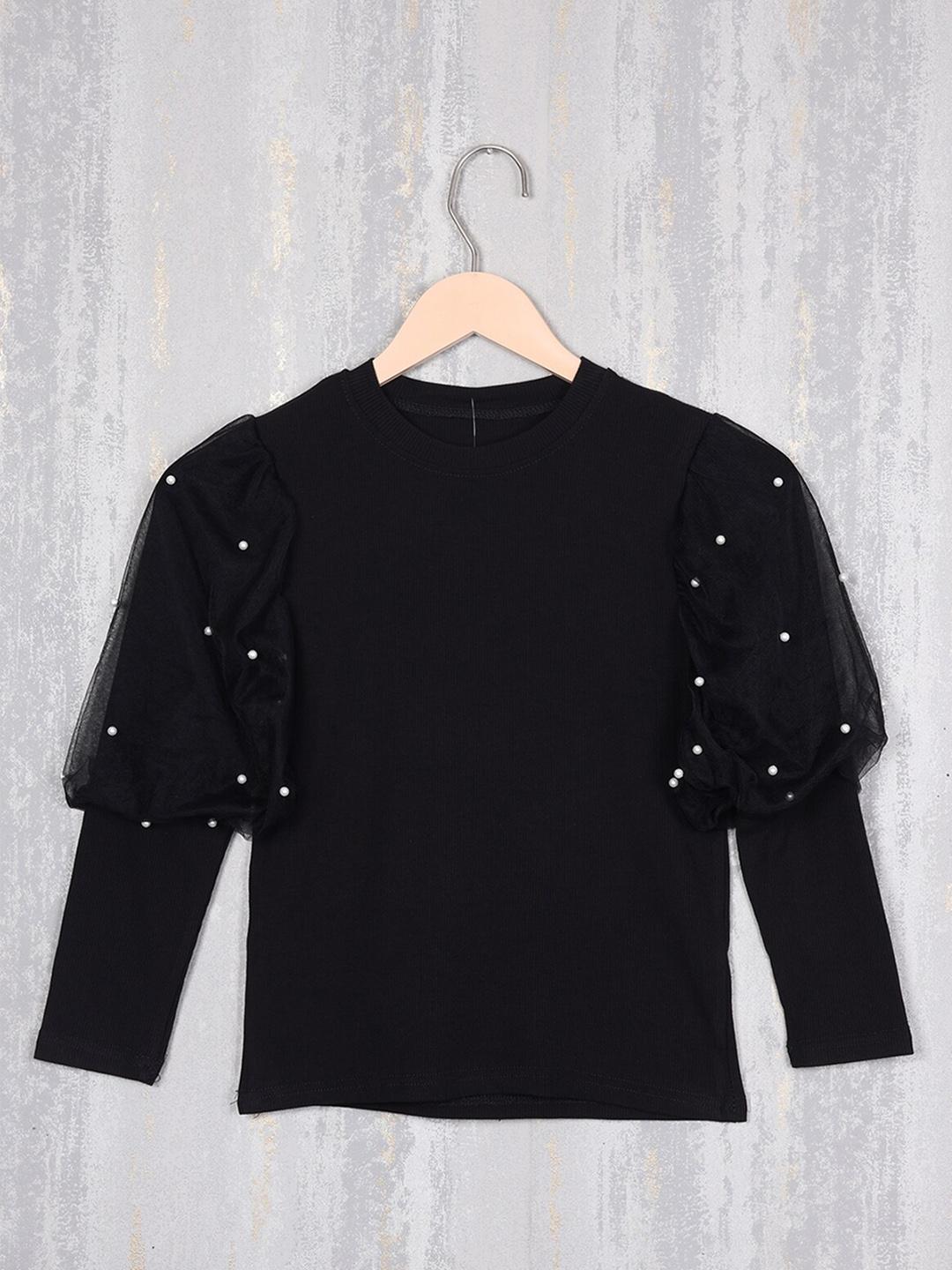 Buy Steele Girls Embellished Puff Sleeves Woollen Top - Tops for Girls ...