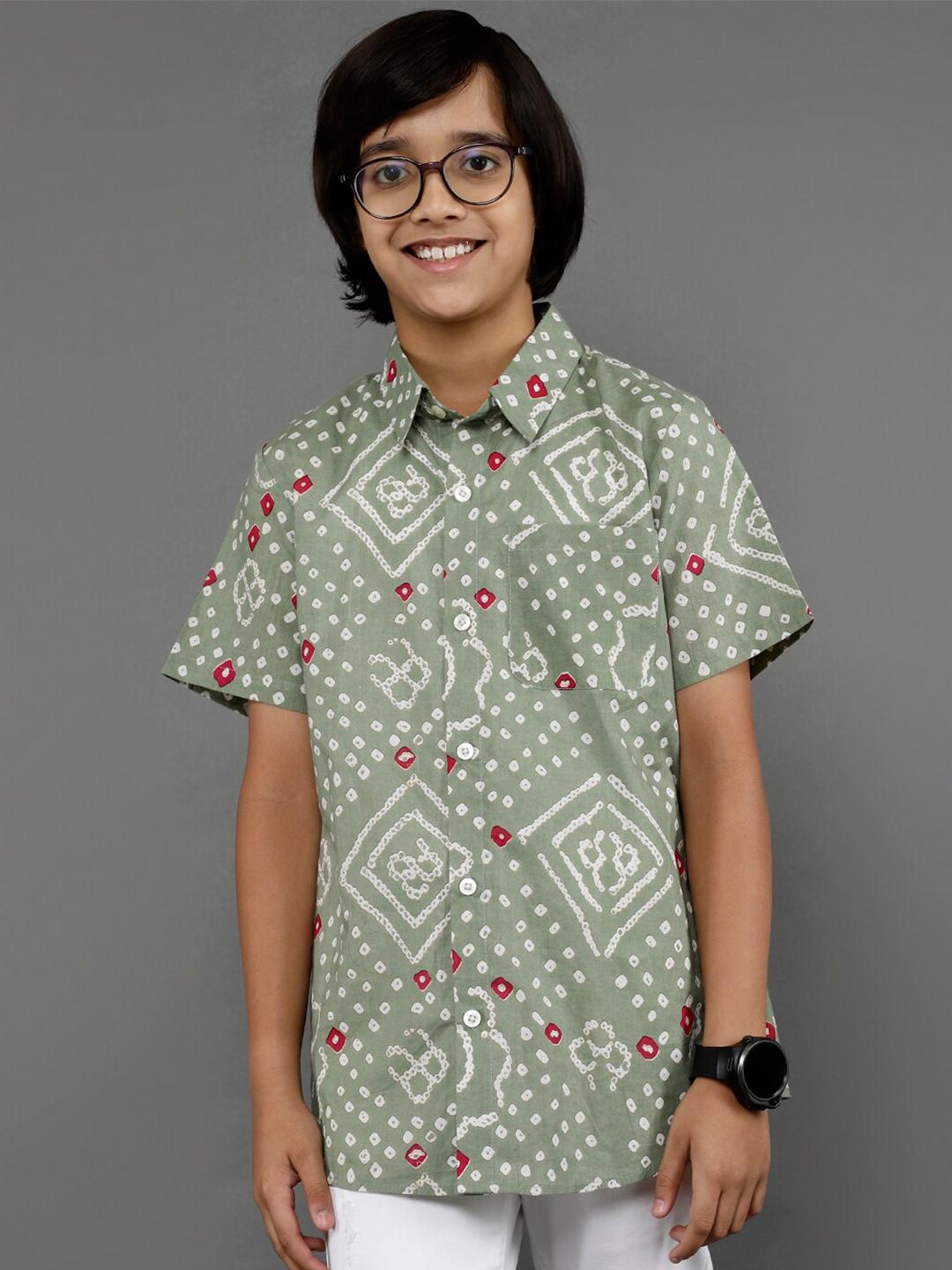 Buy Aks Kids Boys Ethnic Motifs Printed Spread Collar Casual Cotton ...
