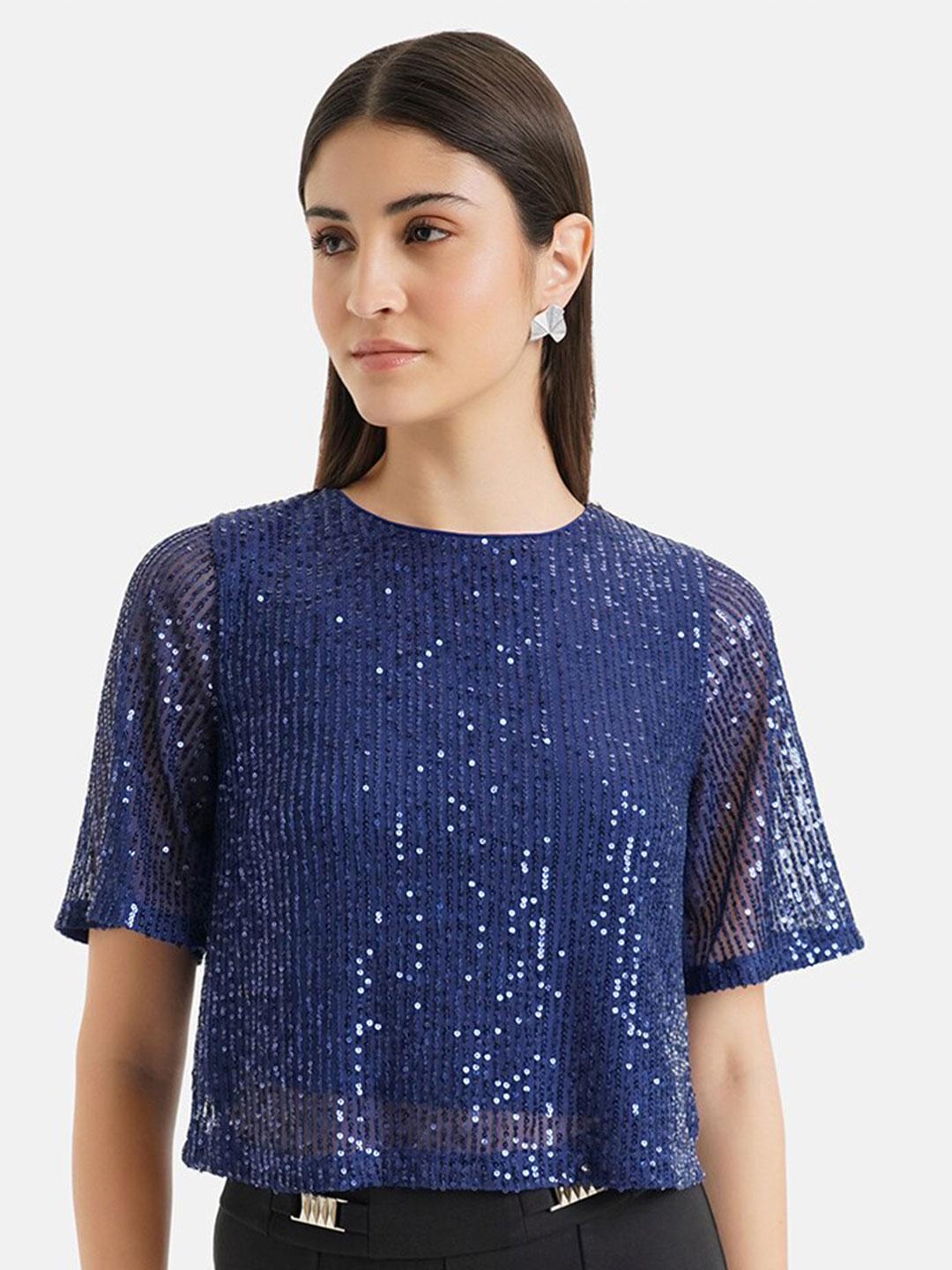 Buy Kazo Embellished Flared Sleeves Sequinned Detailed Crop Top - Tops ...