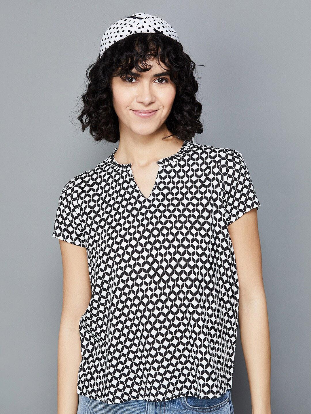 Buy Fame Forever By Lifestyle Polka Dots Printed Mandarin Collar Puffed ...