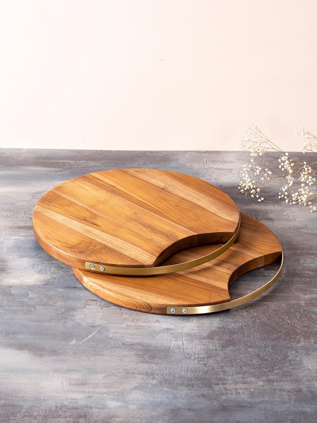 Buy Nestroots Brown 2 Pieces Wooden Serving Platters - Food Platter for ...