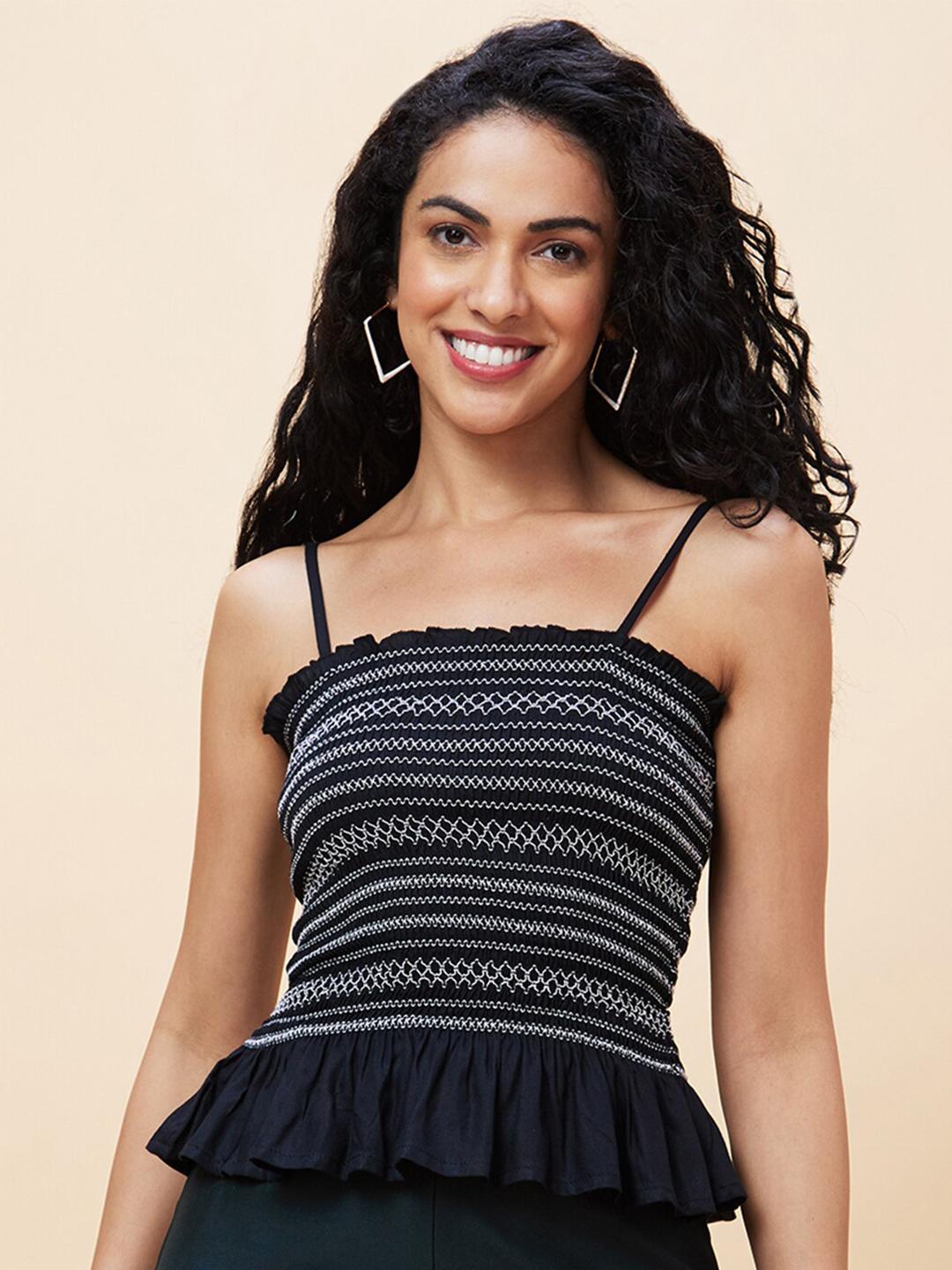 Buy Globus Striped Smocked Peplum Top - Tops for Women 24915840 | Myntra