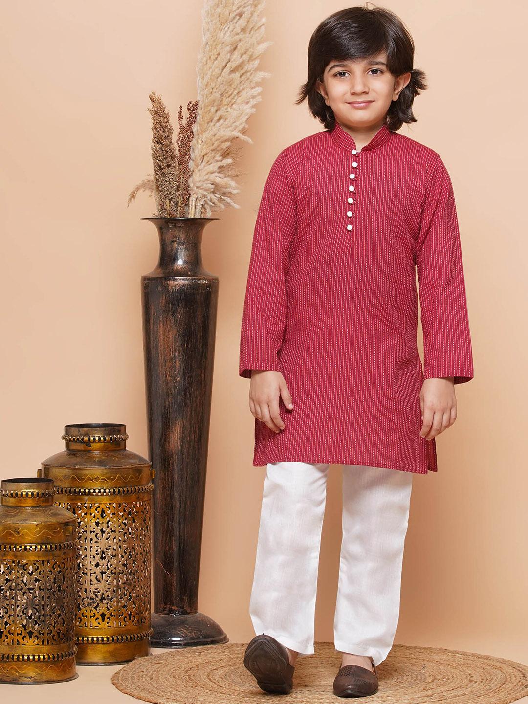 Buy Aj DEZInES Boys Striped Pure Cotton Kurta With Pyjamas - Kurta Sets ...