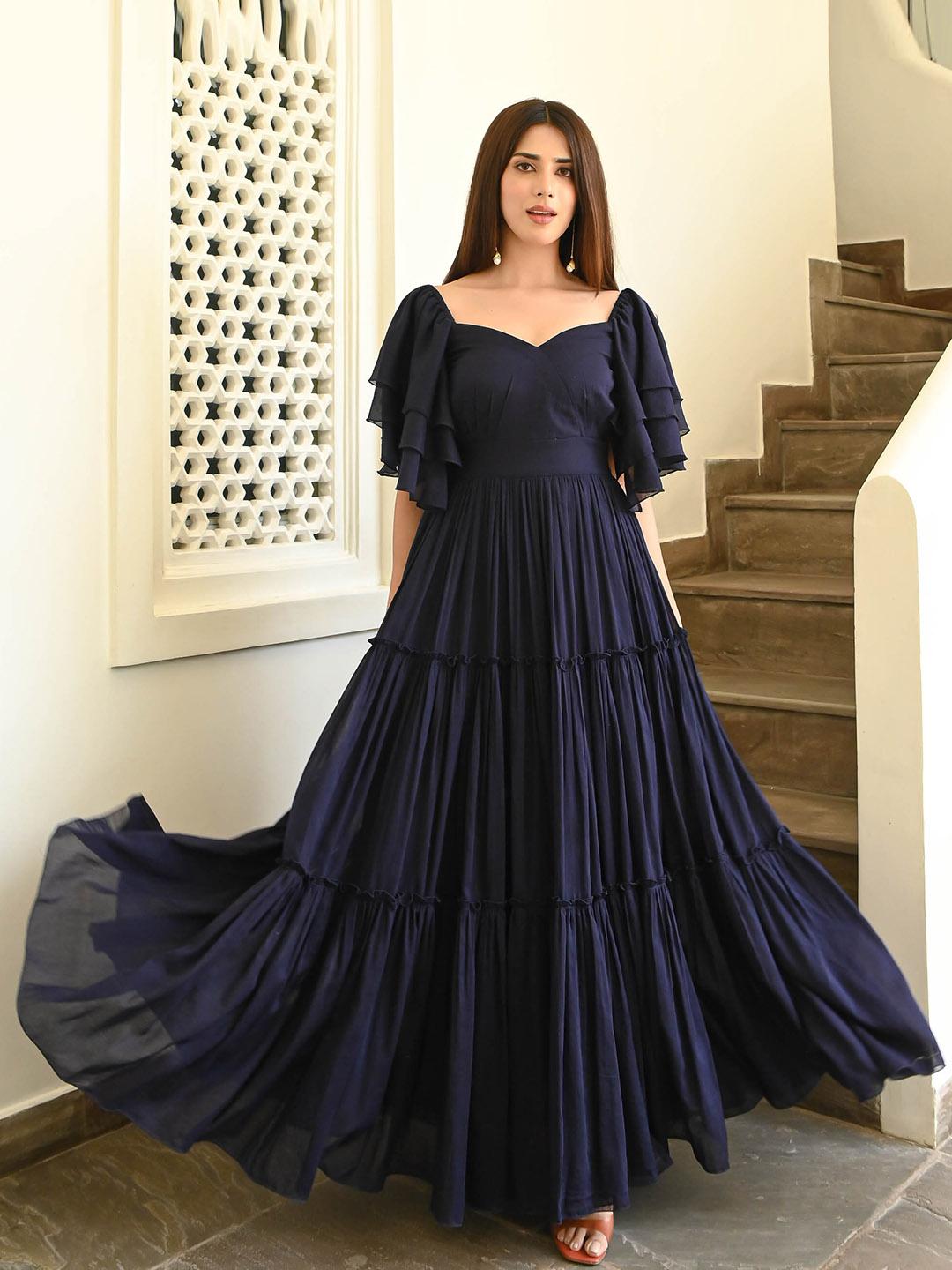 Buy Bunaai Cotton Flared Sleeve Tiered Maxi Gowm - Ethnic Dresses for ...