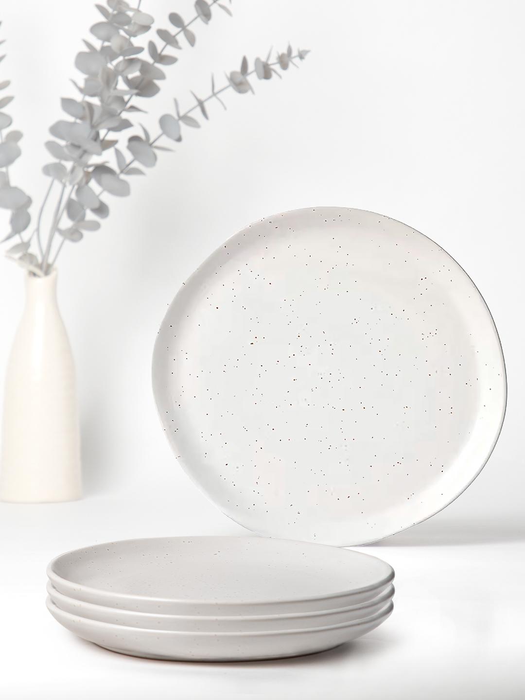 Buy Anko 4 Pieces White Printed Stoneware Glossy Plates - Plates for ...