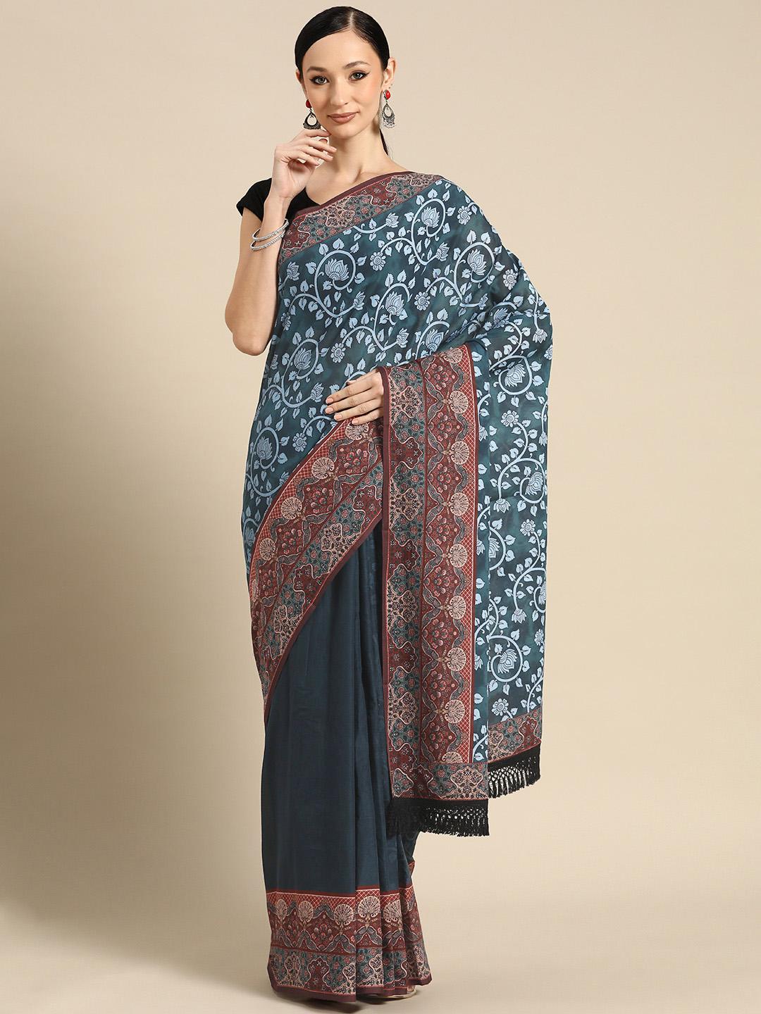 Buy BUTA BUTI Floral Printed Pure Cotton Saree With Unstitched Blouse ...
