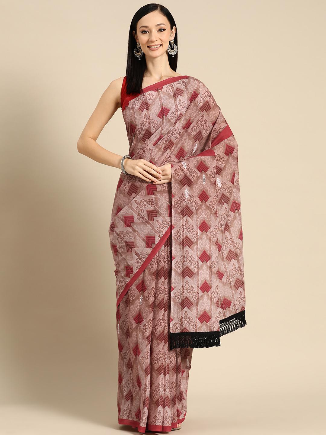 Buy BUTA BUTI Abstract Printed Pure Cotton Saree With Unstitched Blouse ...