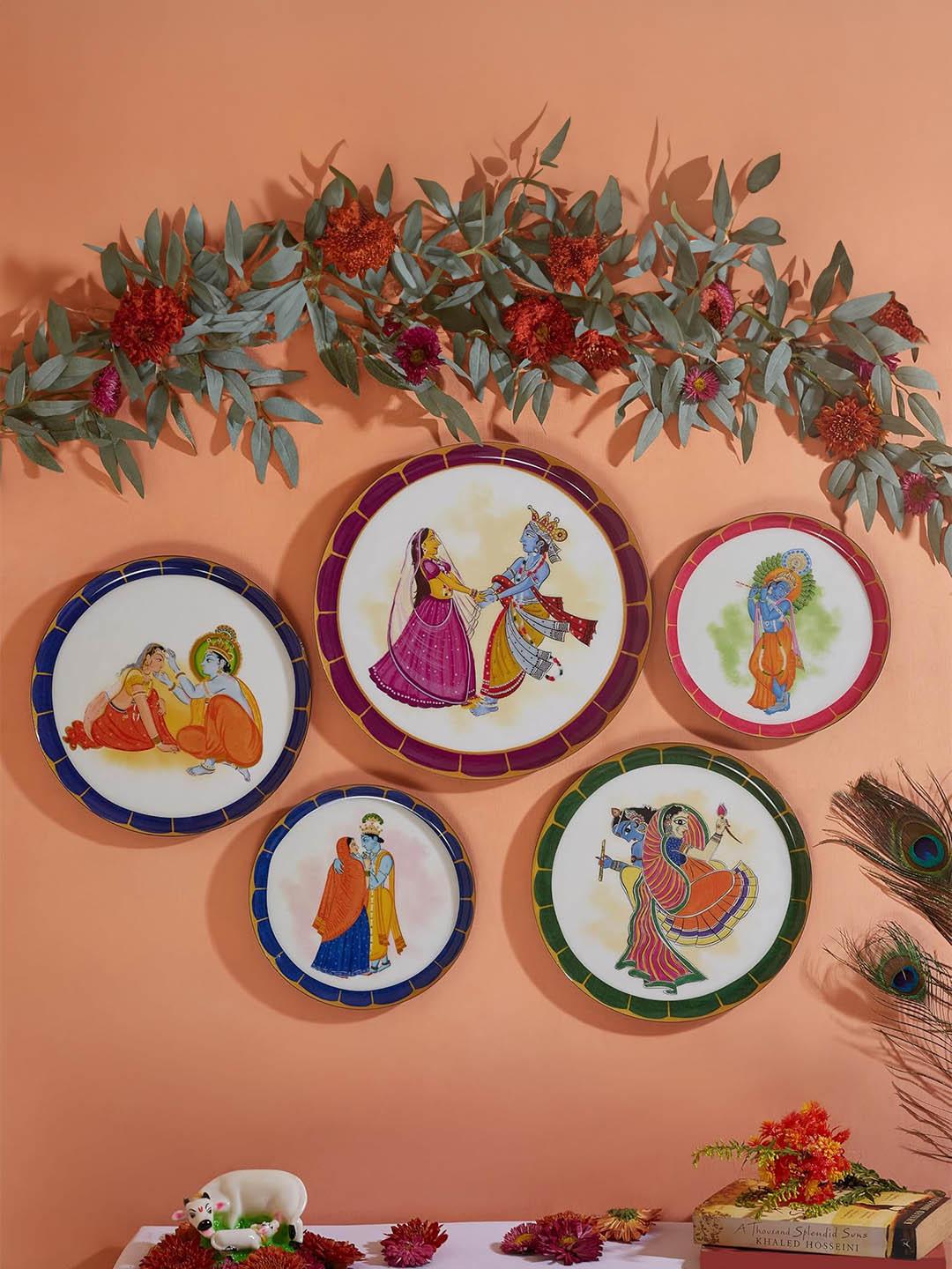 Buy Ritualistic Set Of 5 Red Krishna Leela Painted Wall & Home Decor ...