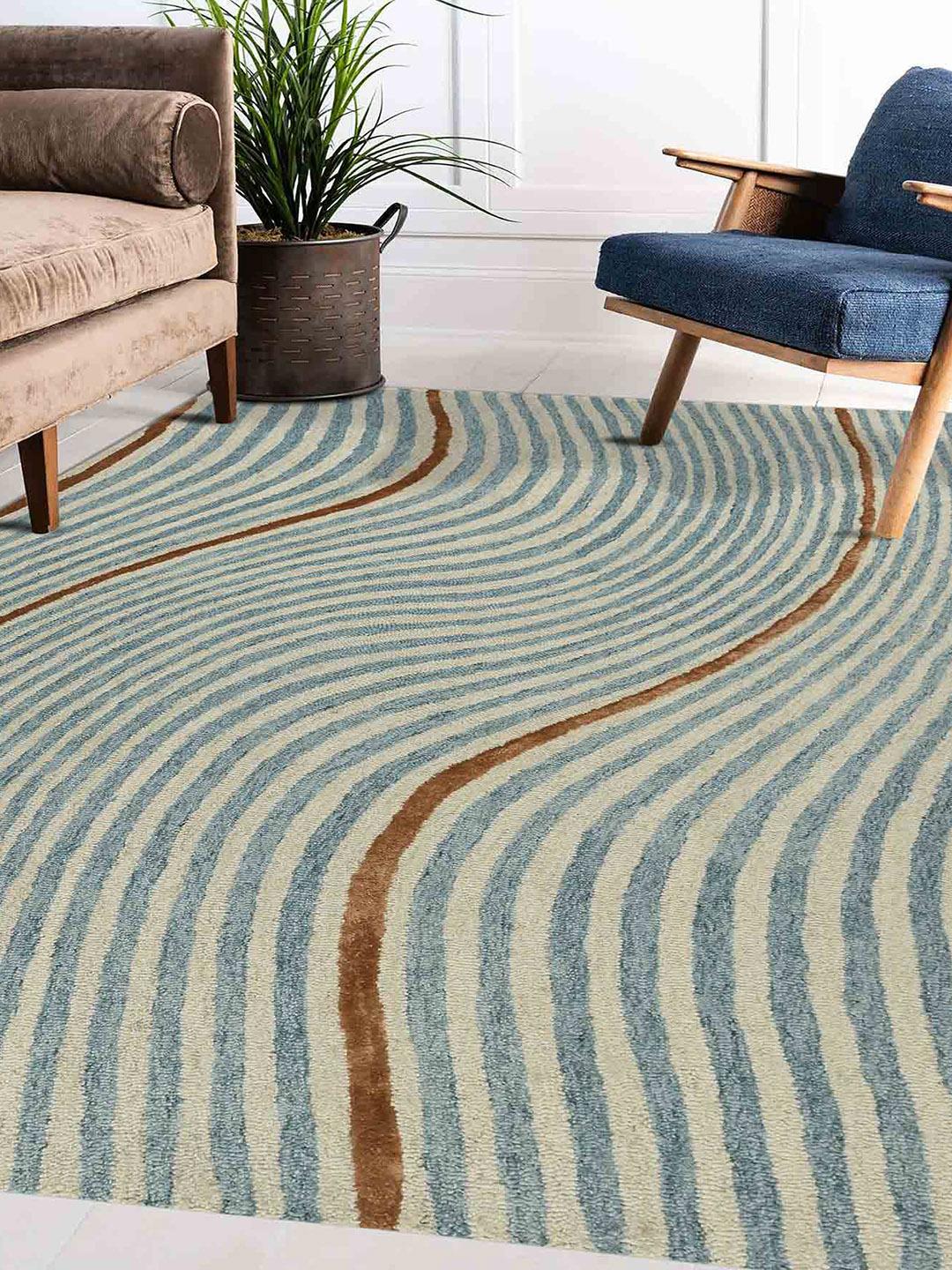 Buy Saraswatii Global Beige & Blue Striped Hand Tufted Rectangular ...