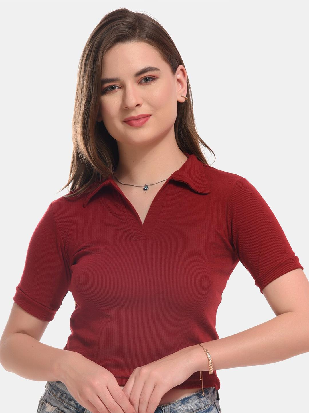 Buy Boleem Shirt Collar Cotton Fitted Crop Top - Tops for Women ...