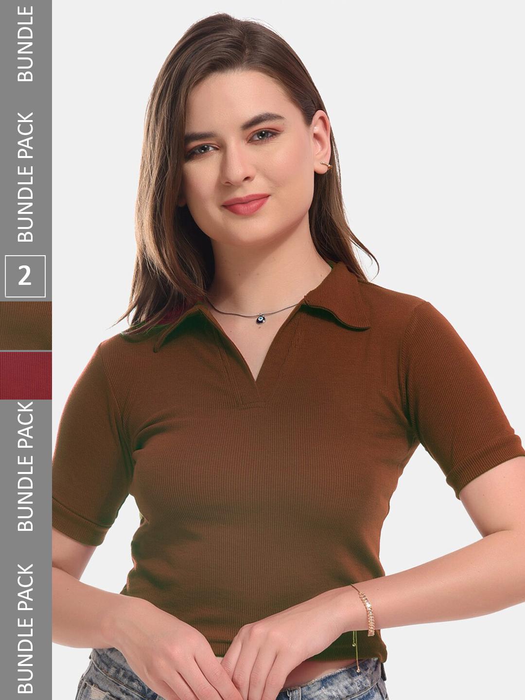 Buy Boleem Pack Of 2 Cotton Fitted Crop Top - Tops for Women 25011520 ...