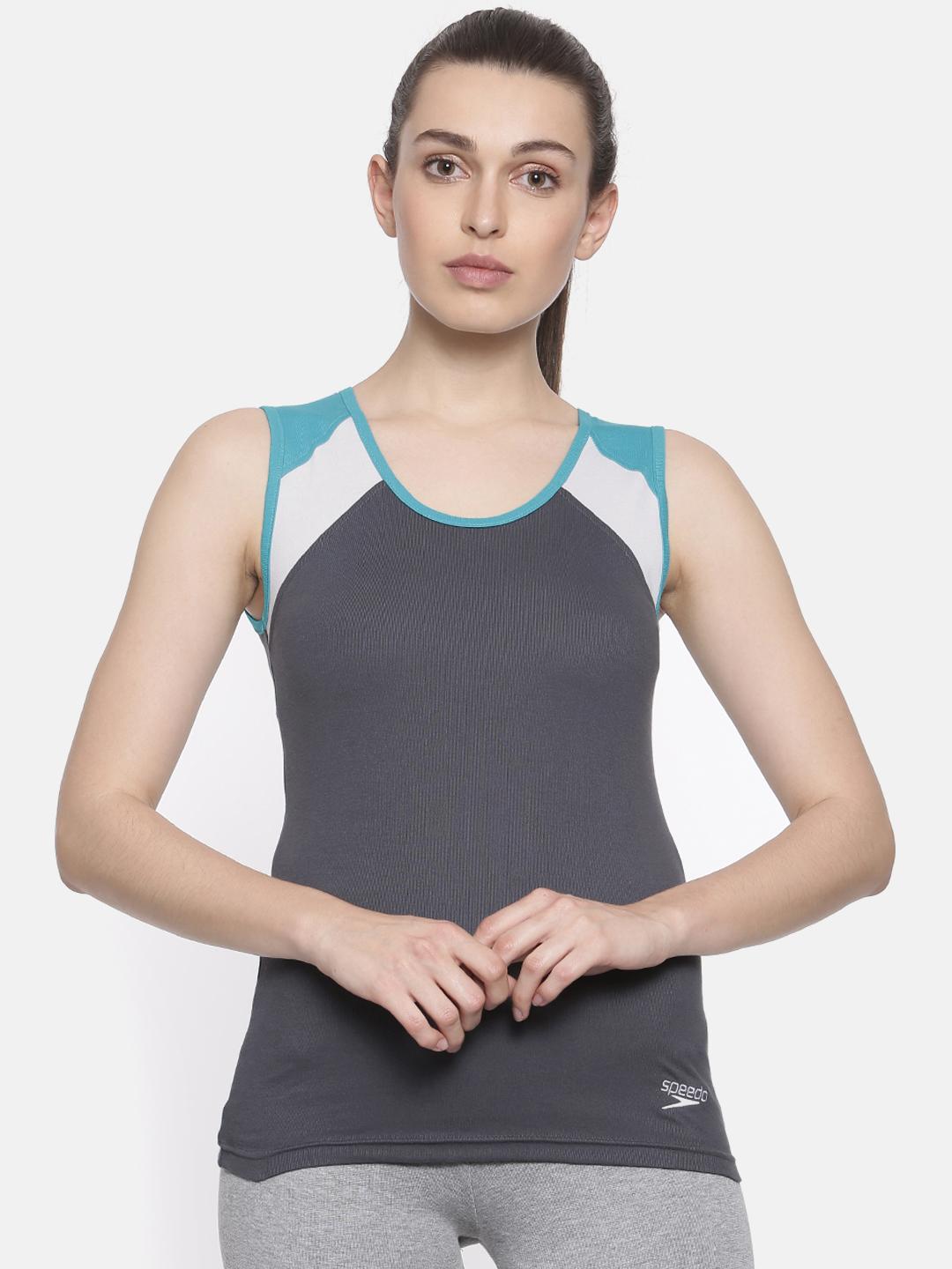 Buy Speedo Women Grey Solid Tank Pure Cotton Top - Tops for Women ...