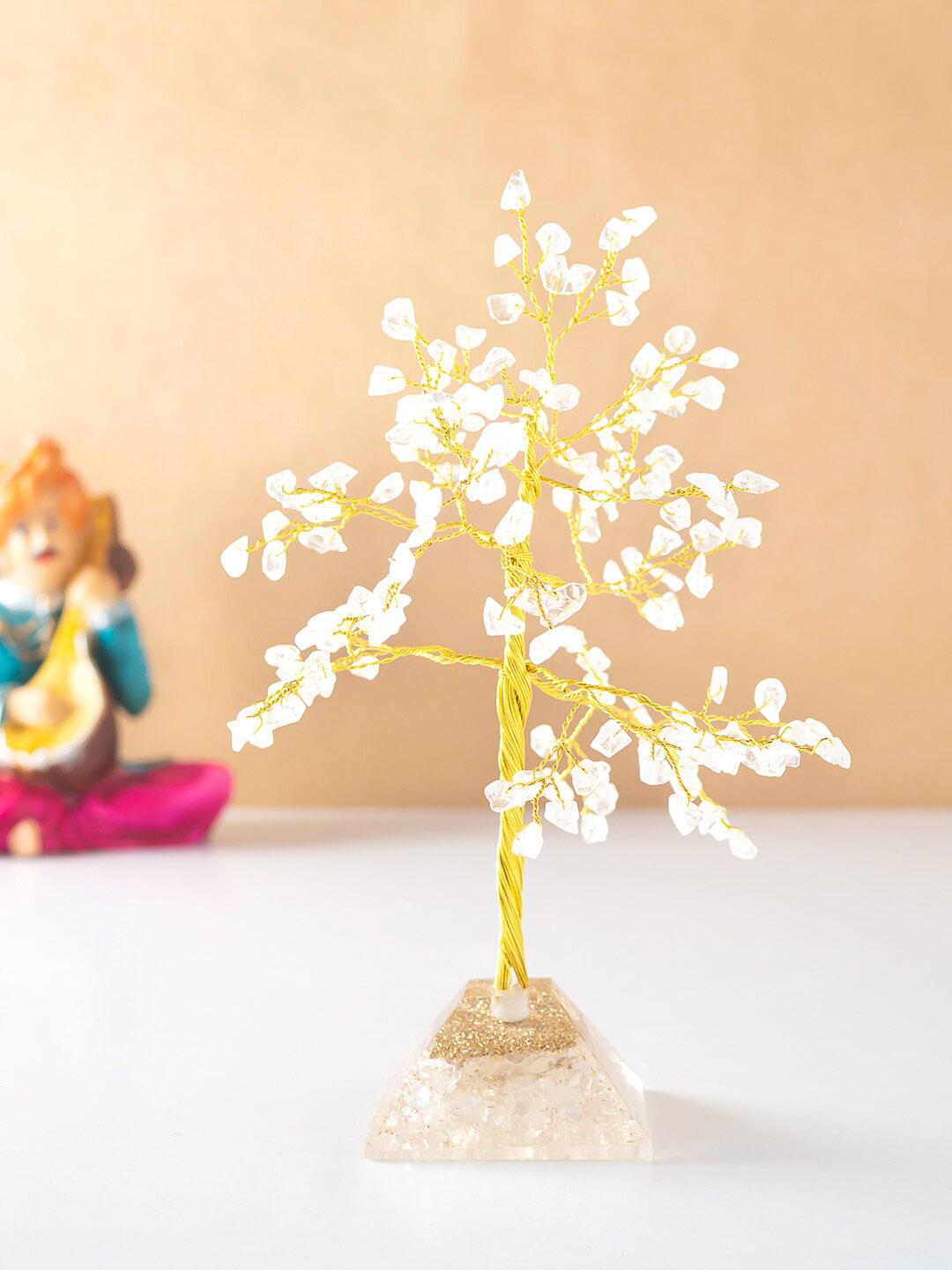 Buy Golden Peacock White & Gold Toned Agate Stone Wish Tree Showpiece ...